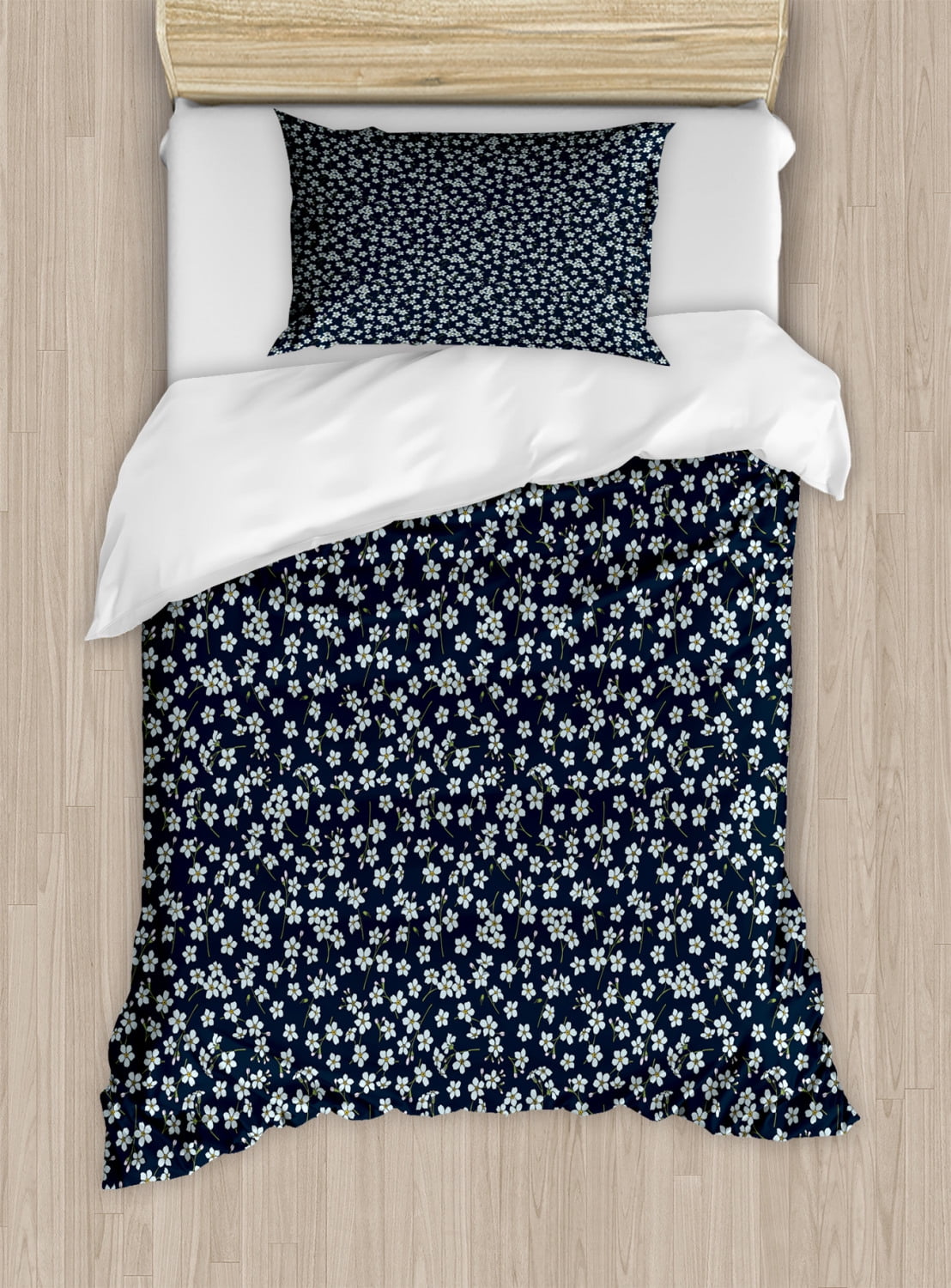 Daisy Duvet Cover Set Twin Size, Forget-Me-Not Flowers Chamomile Blooms ...