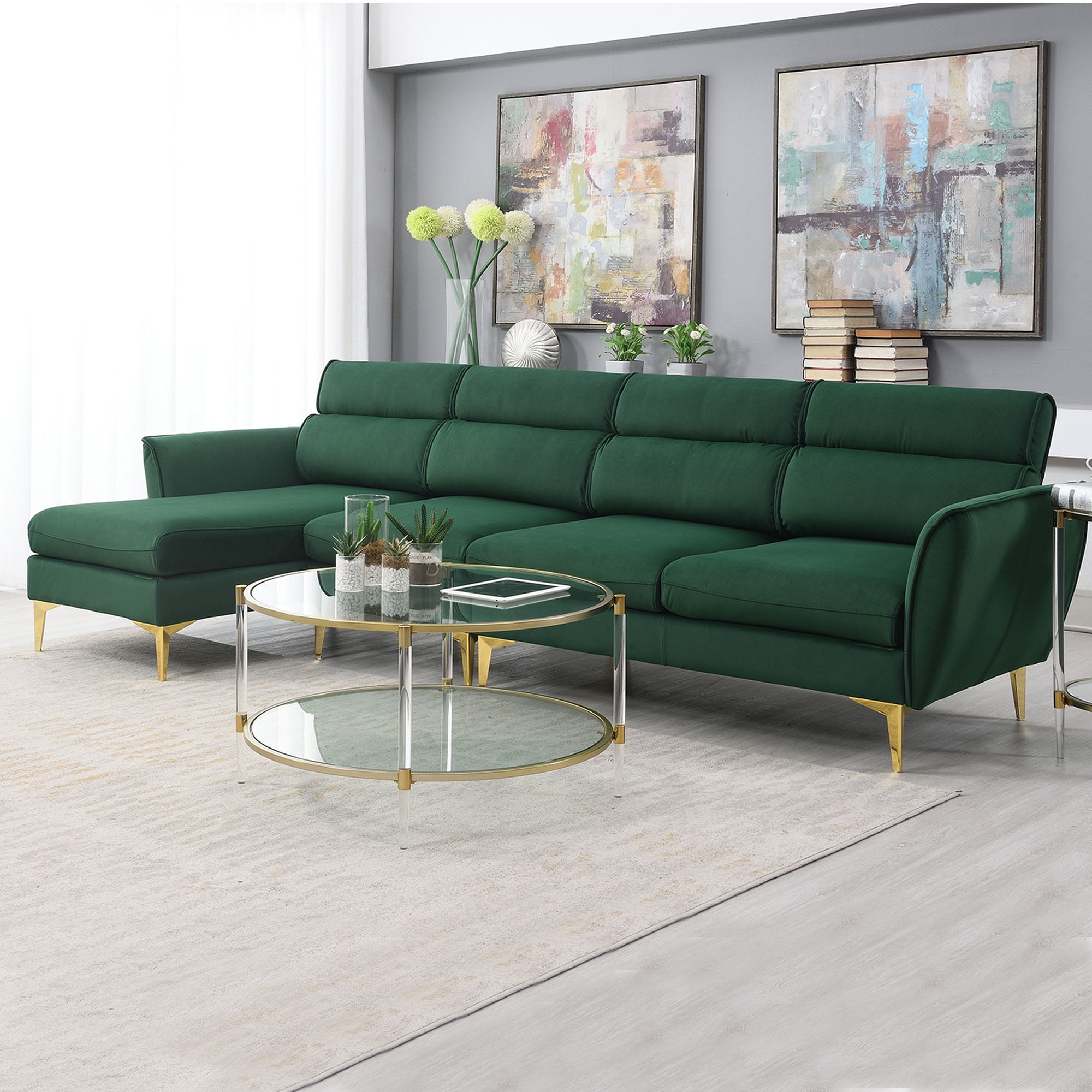 LANTRO JS 111"Convertible Sectional Sofa Couch , Flannel L Shape ...