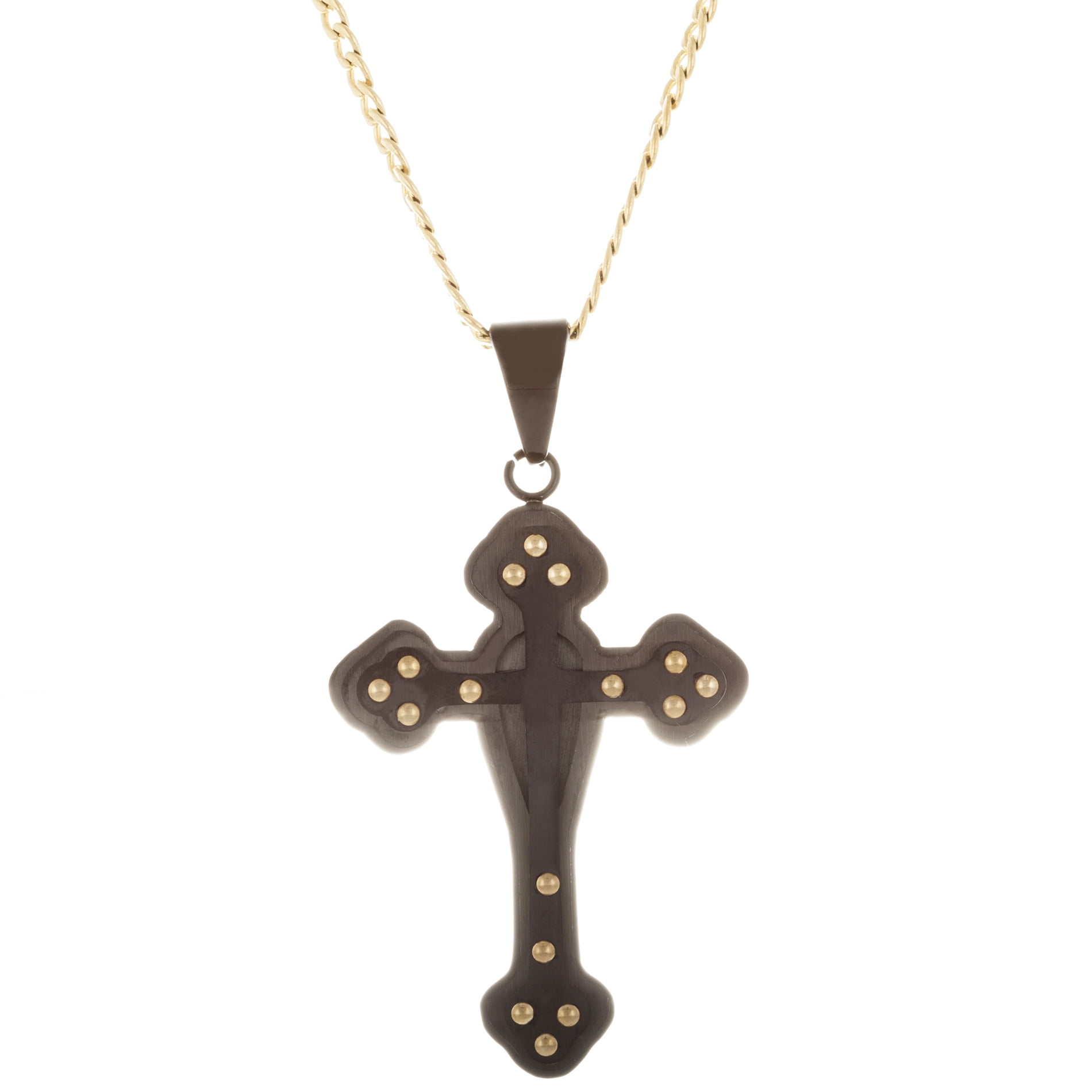 Reinforcements Stainless Steel 3-Tone Cross Curb Chain Necklace ...