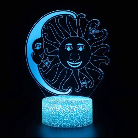 3D Illusion Lamp Moon Mood Light 7 Colour Changing Acrylic LED USB ...