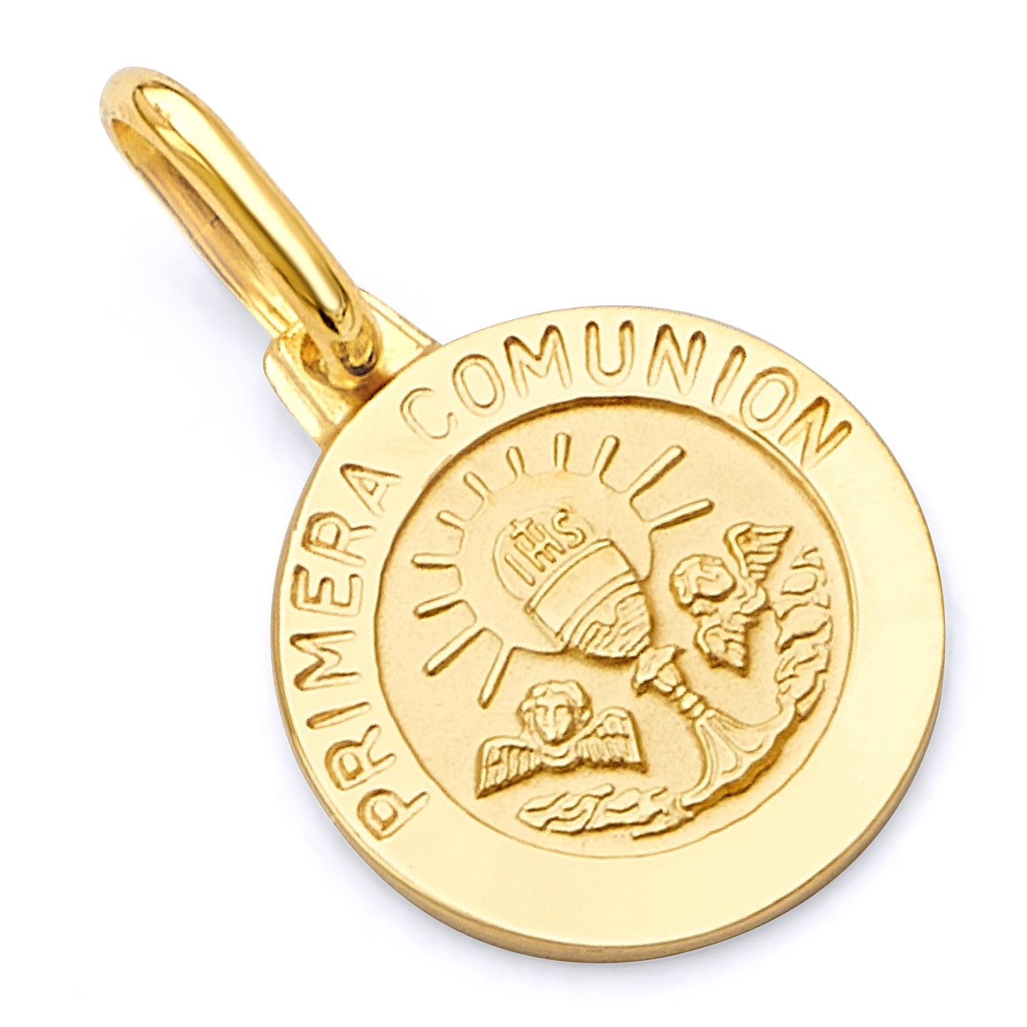 Wellingsale 14K Yellow Gold Polished Religious Holy Communion Medallion ...