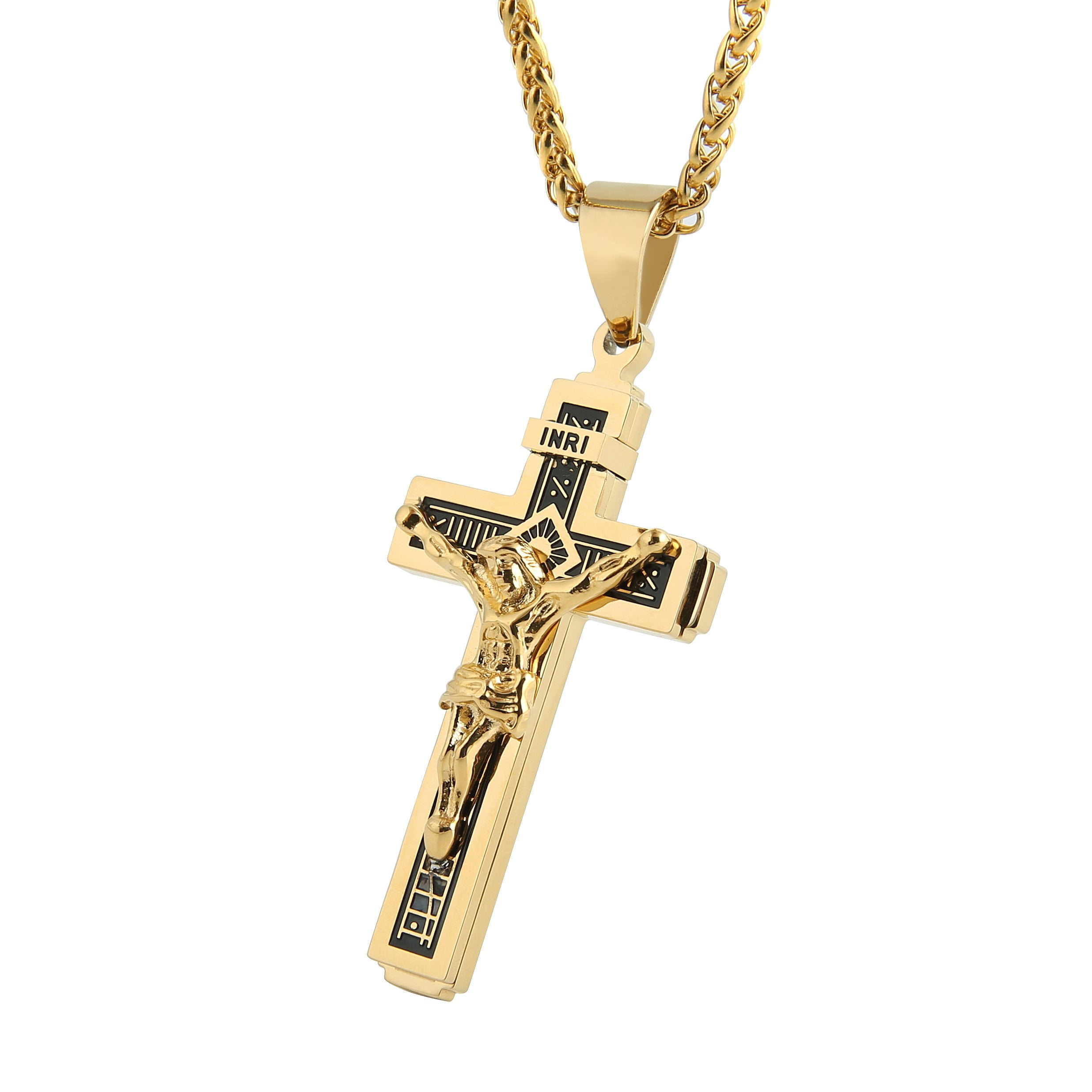 HZMAN Catholic Jesus Christ on INRI Cross Crucifix Gold Silver Tone ...