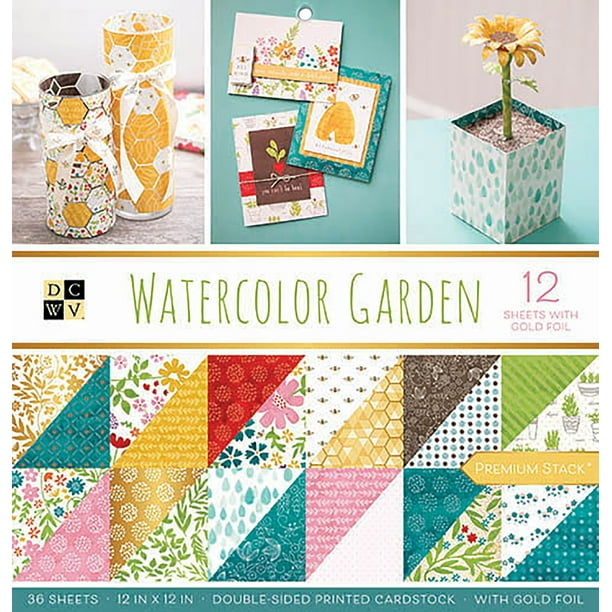 DCWV Double-Sided Cardstock Stack 12"X12" 36/Pkg-Watercolor Garden W ...