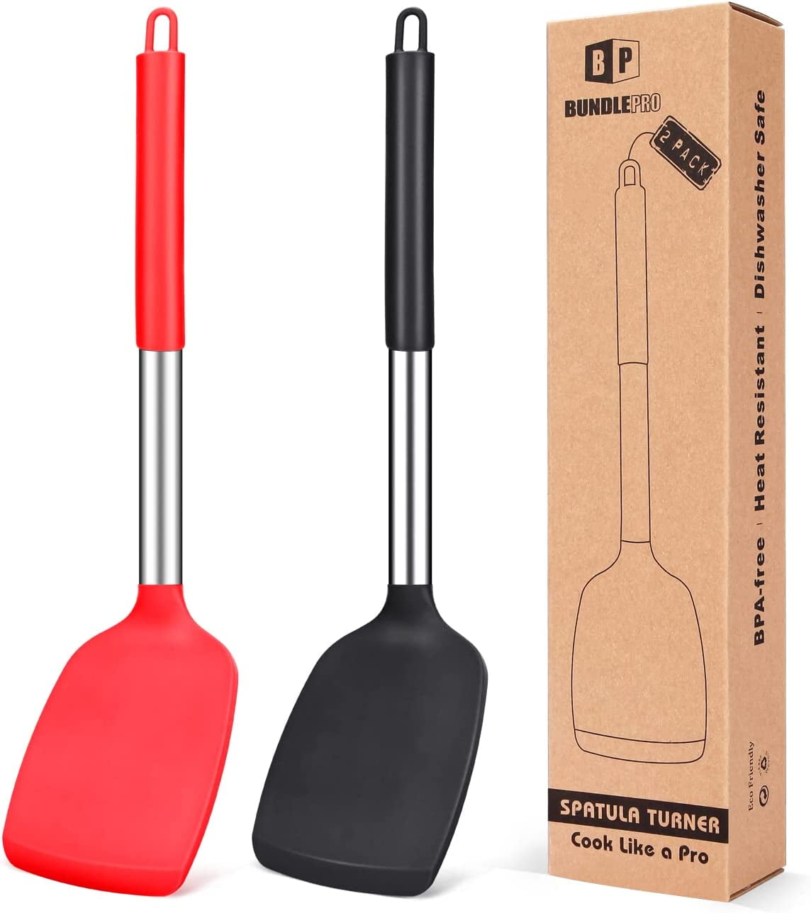 Bundlepro 2 Pack Silicone Solid Spatula Turner Set,Kitchen Cookware for ...