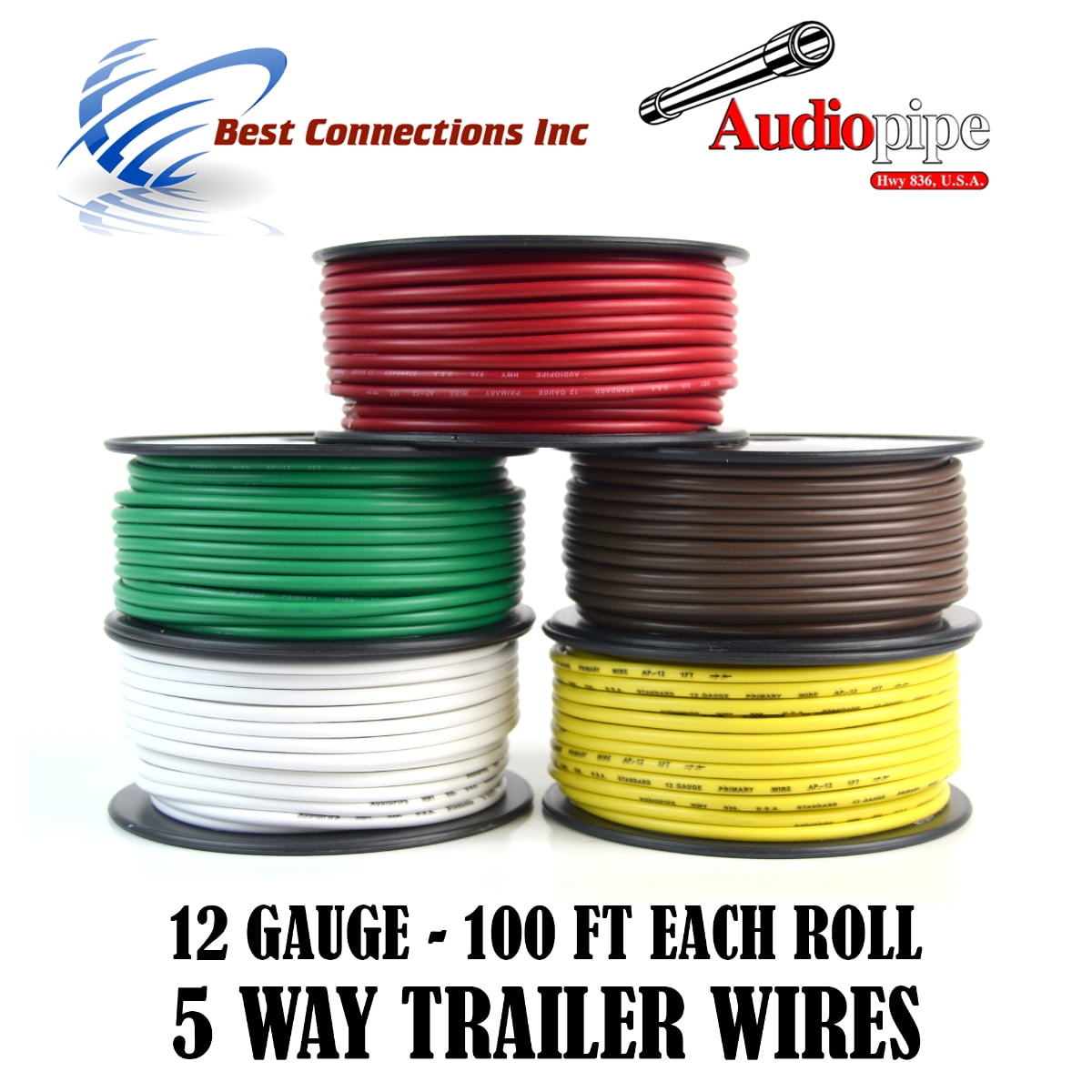 5 Way Flexible Cord Trailer Wire Harness Light Cable 12 Gauge LED 100Ft ...