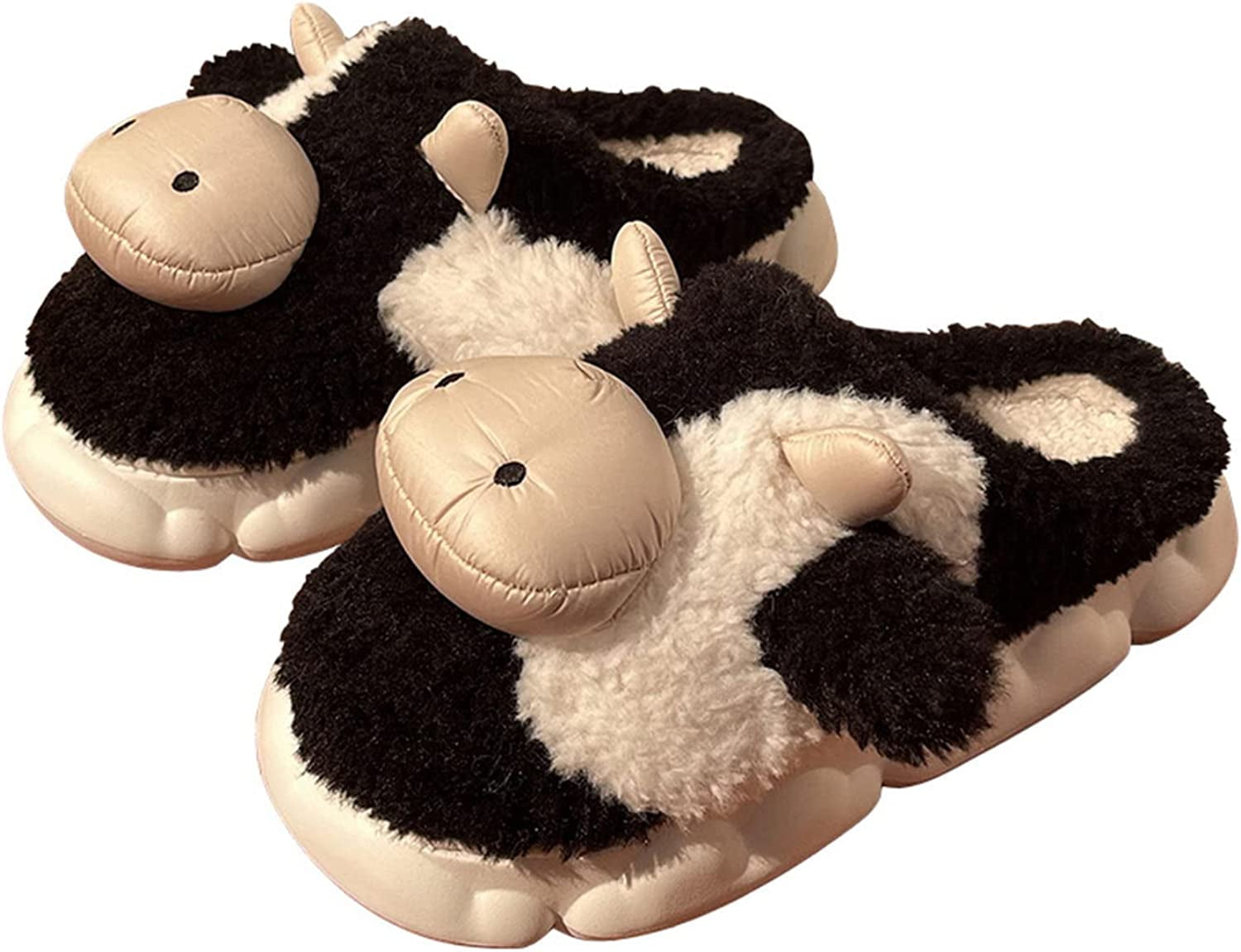 Cartoon Cow Slippers, Mute Linen Slides, Indoor Soft Thick Sole Animal ...