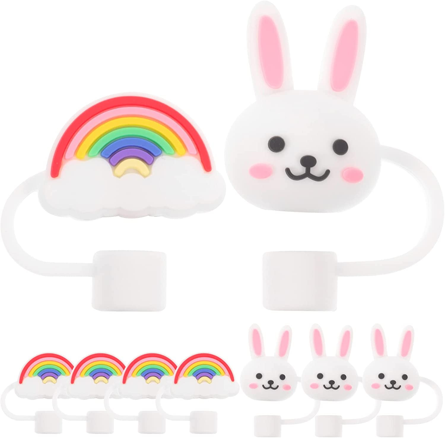 8pcs Silicone Straw Tips Cover Cute Rabbit Rainbow Straw Covers Cap ...