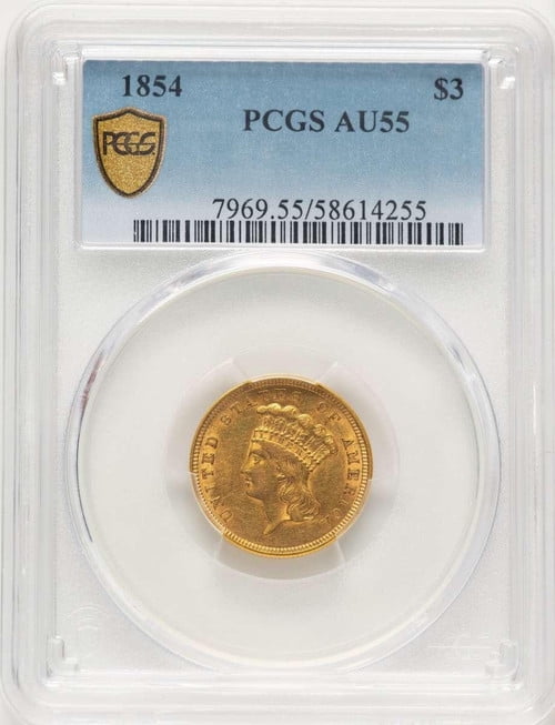 1854 $3 Three Dollar Gold Coin PCGS AU55 - HAT782234039 - Walmart.com