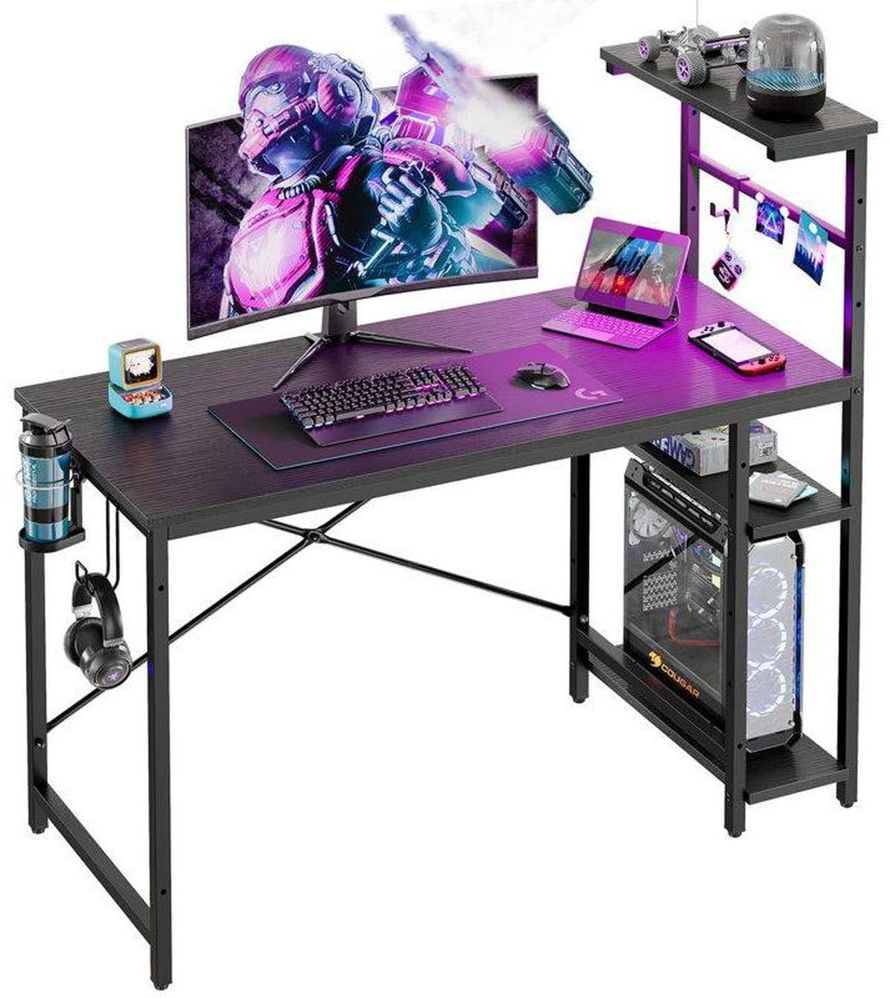 Bestier 44 in Rectangular Black Grained Gaming Desk with RGB LED Lights ...