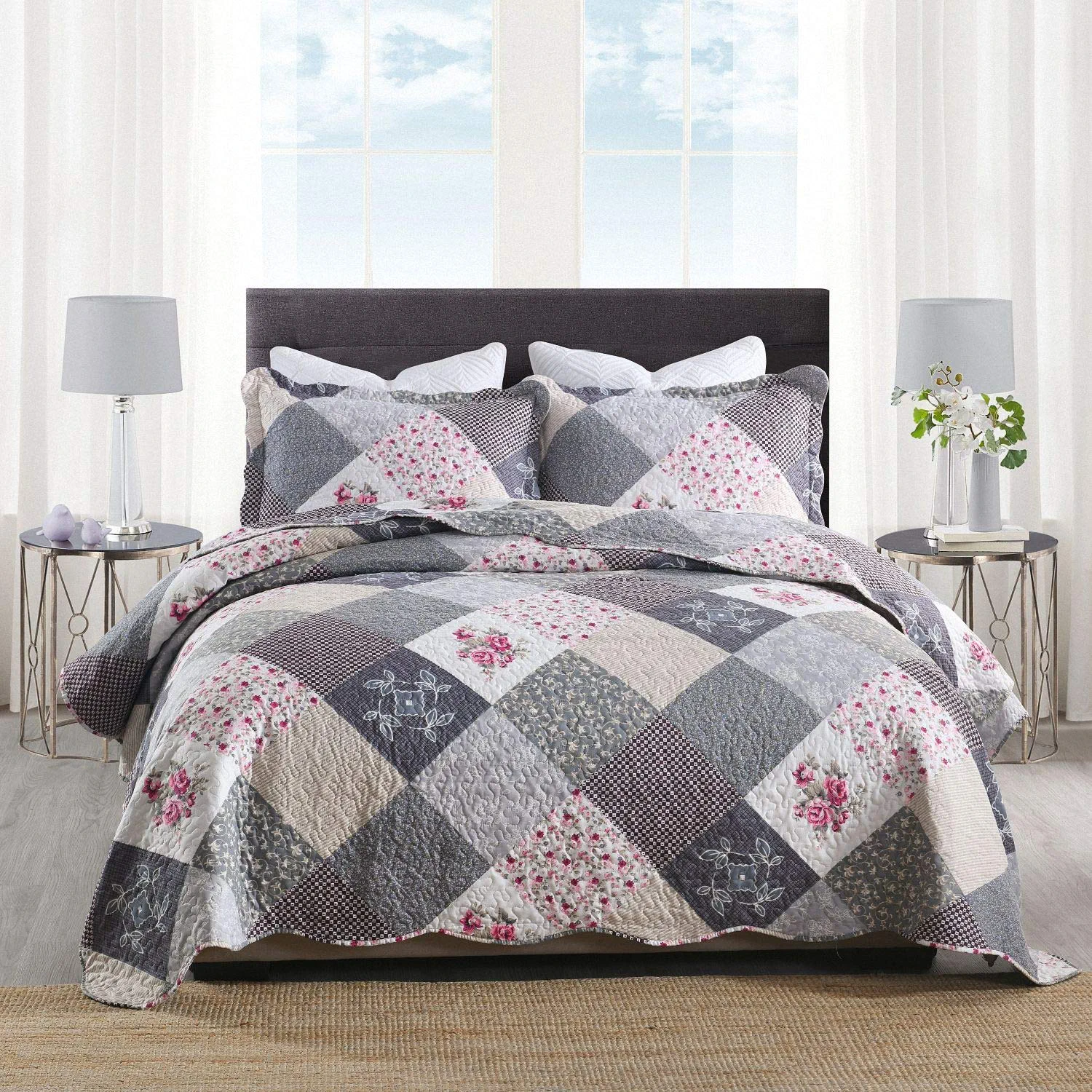 EWAYBY Queen Quilt Bedding Set 3-Piece Bedspread Coverlet Set ...
