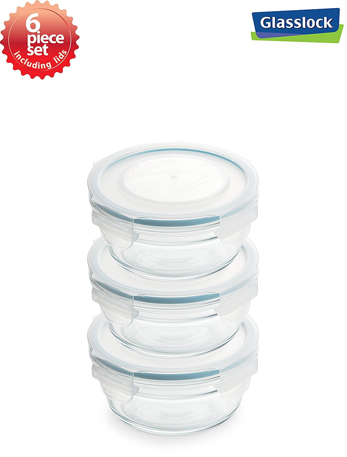Glasslock Anti Spill Airtight Oven Safe Round Food Storage 3 Container ...