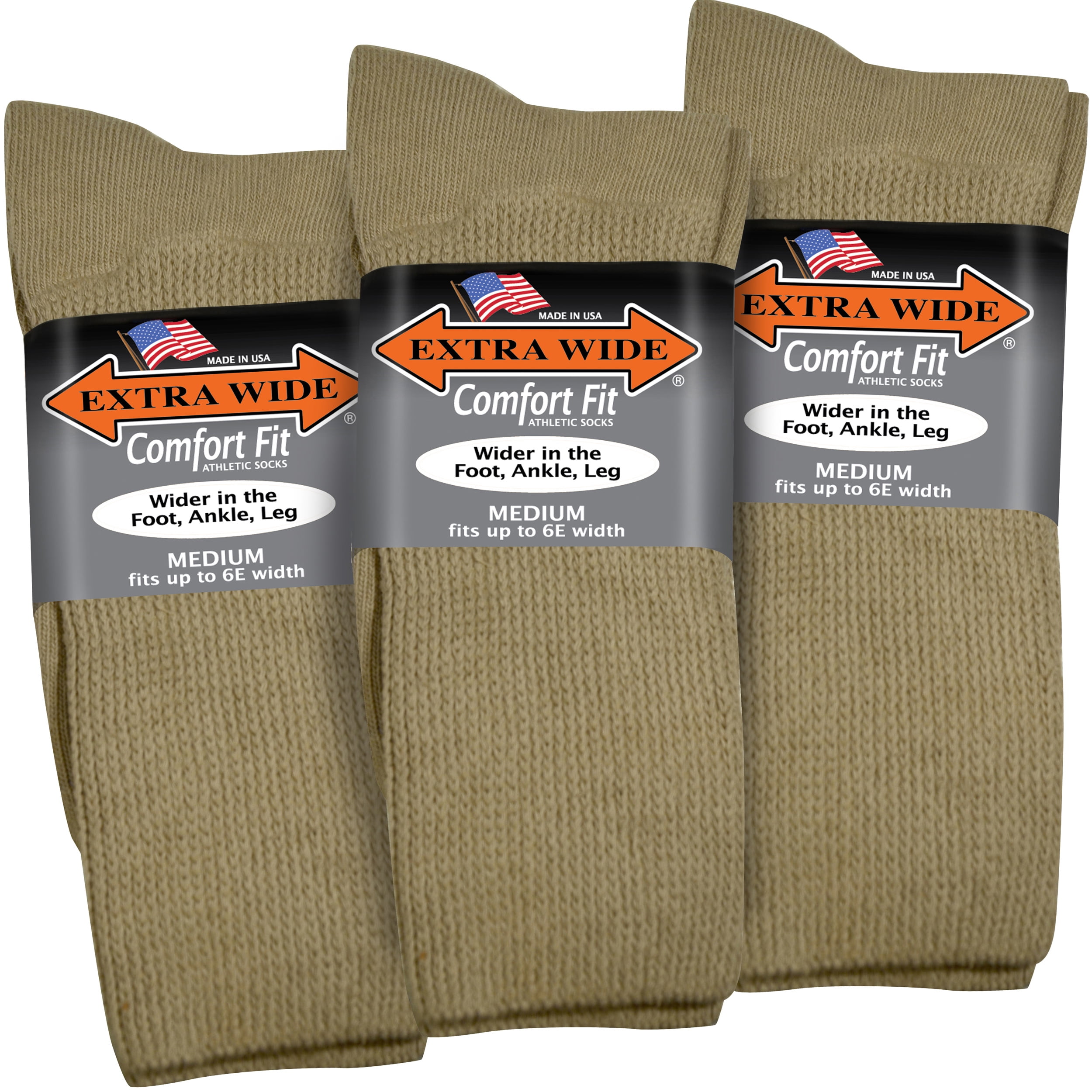 Extra Wide Comfort Fit Athletic Crew (Mid-Calf) Socks (3 Pairs) for Men ...