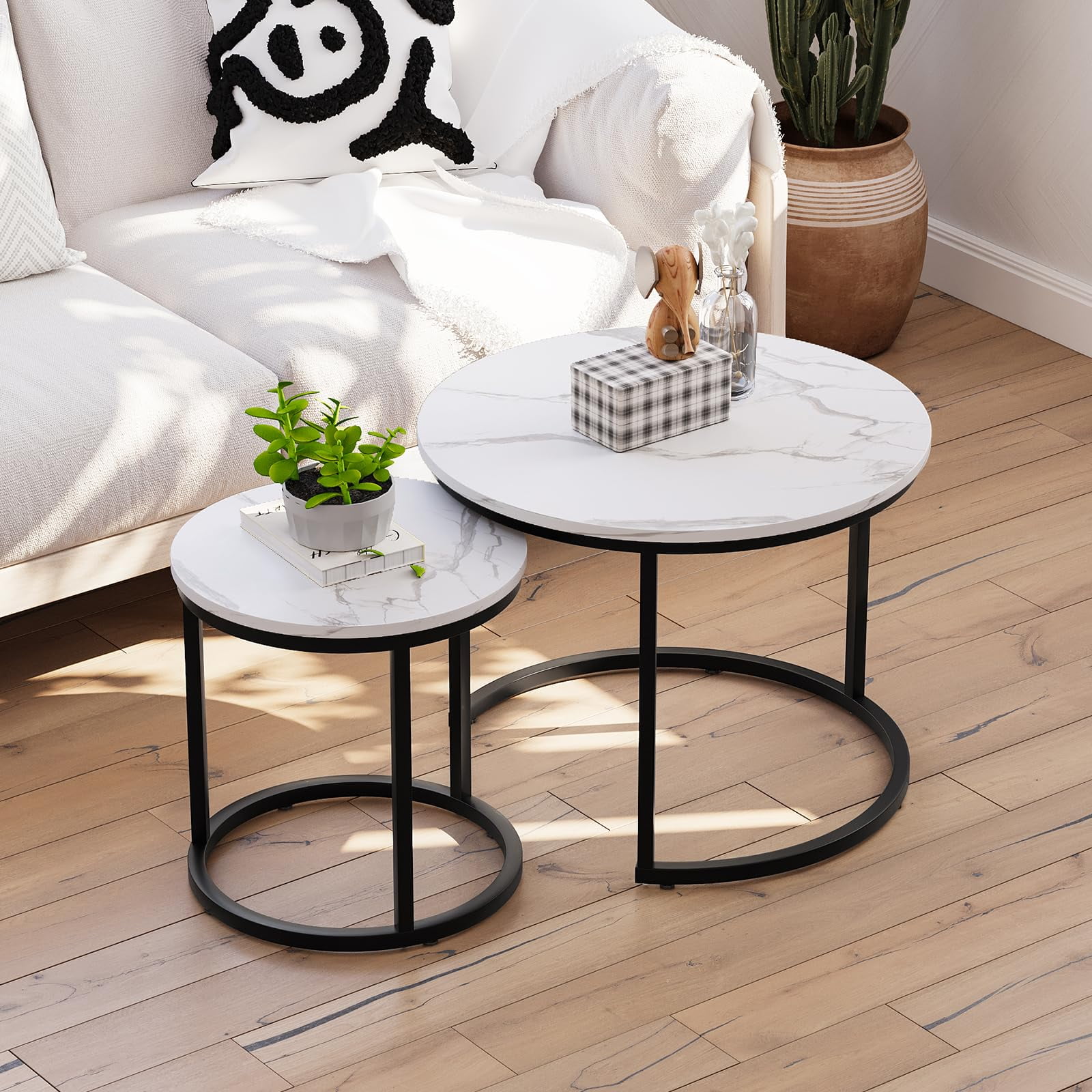 Semiocthome Modern Nesting Coffee Table Set end Table For Living Room  23.6 W  White marble Pattern One Size