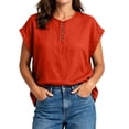 ClodeEU Women's Round Neck Short Sleeve Linen Blend Top ,Solid Color ...