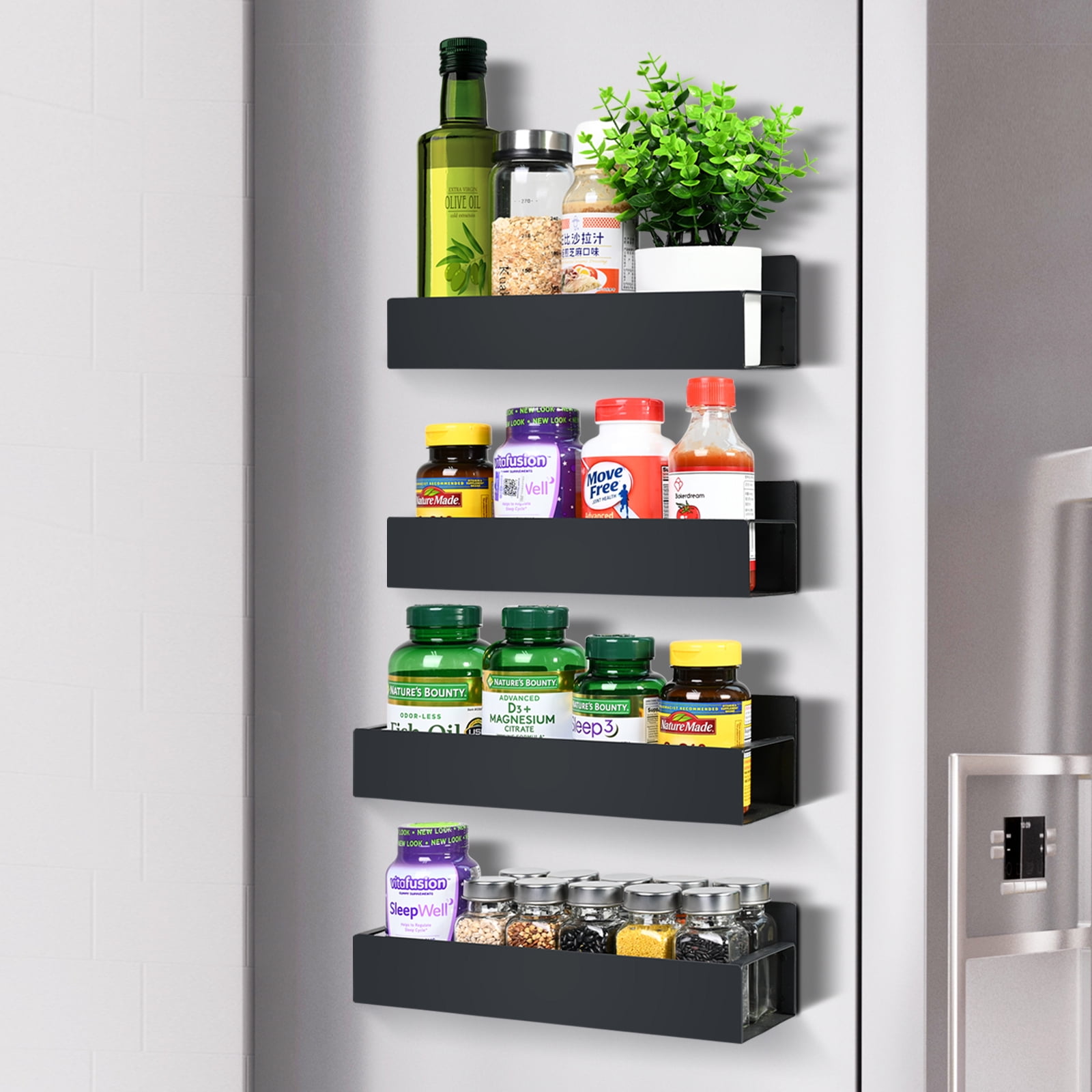 Ollieroo Magnetic Spice Rack,4 Pack Spice Rack Organizer Strong ...