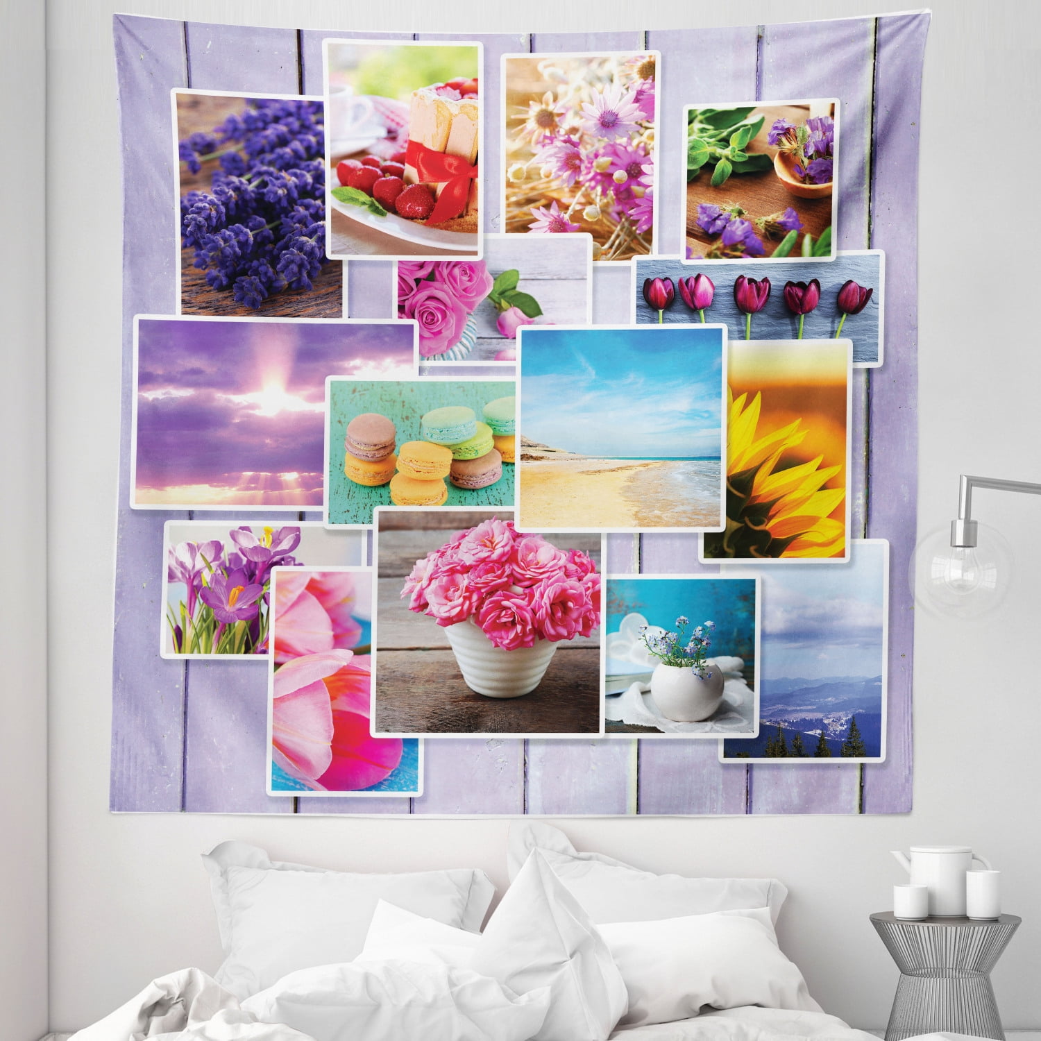 Colorful Tapestry, Collage of Different Photos on Wooden Background ...