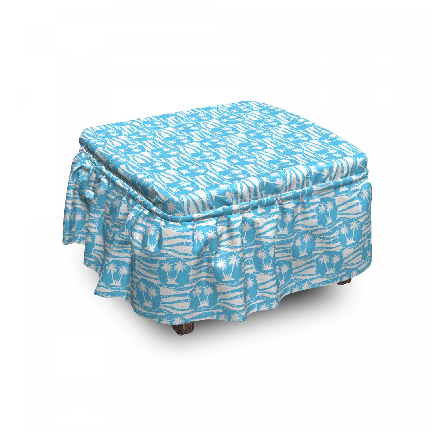Tropical Ottoman Cover, Cool Exotic Summer Palms, 2 Piece Slipcover Set ...