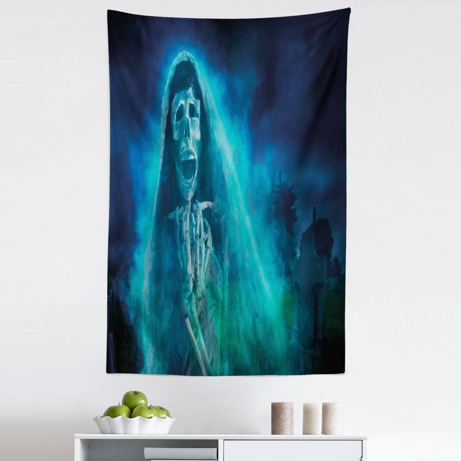 Halloween Tapestry, Gothic Dark Backdrop a Dead Ghost Skull Haunted ...