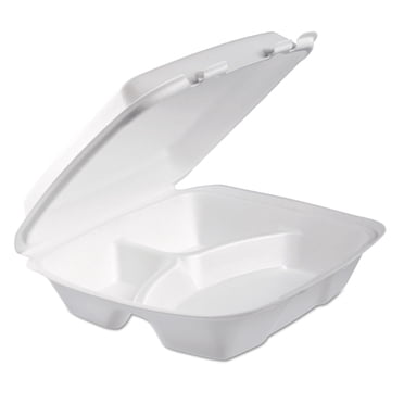 Dart Large Styrofoam Takeout Trays, 3 Compartments with Disposable Lids ...