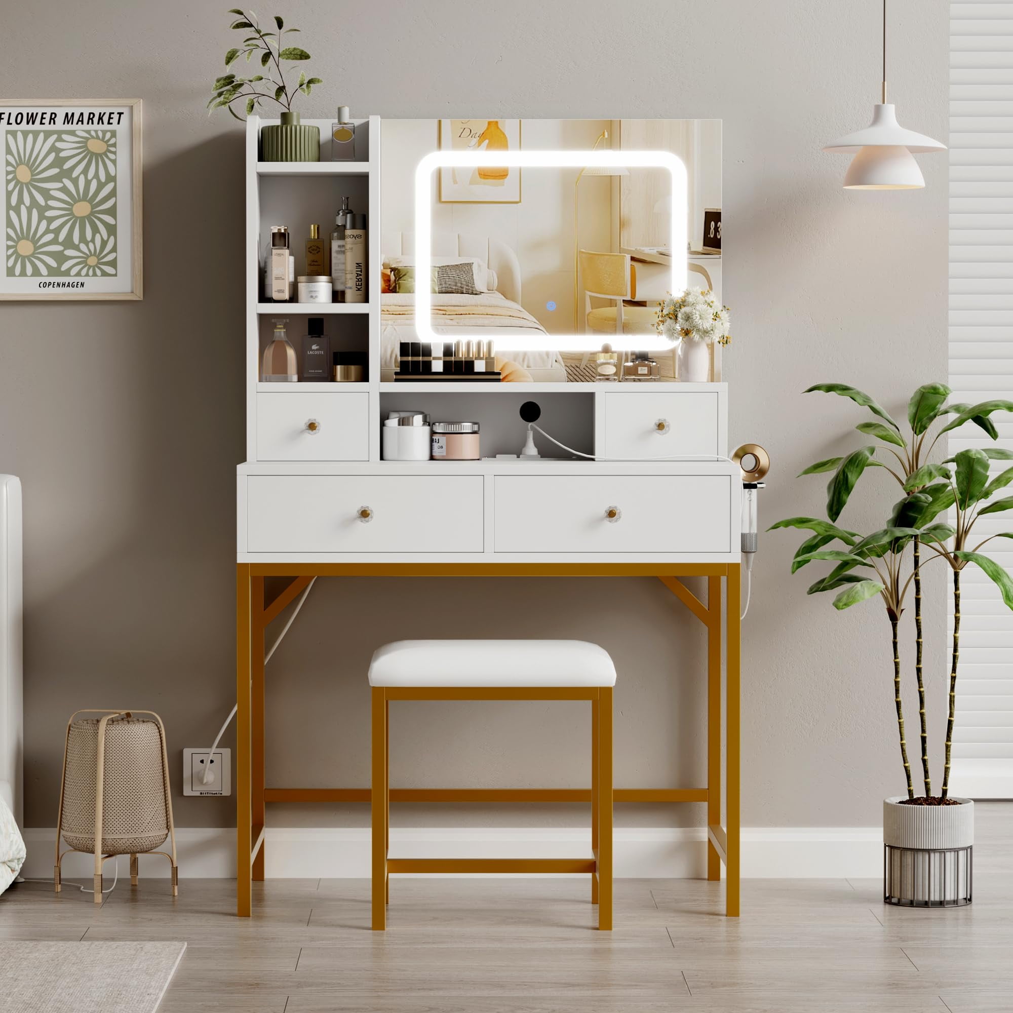 Click here for Edtara Vanity Desk And Stool With Mirror And Light... prices