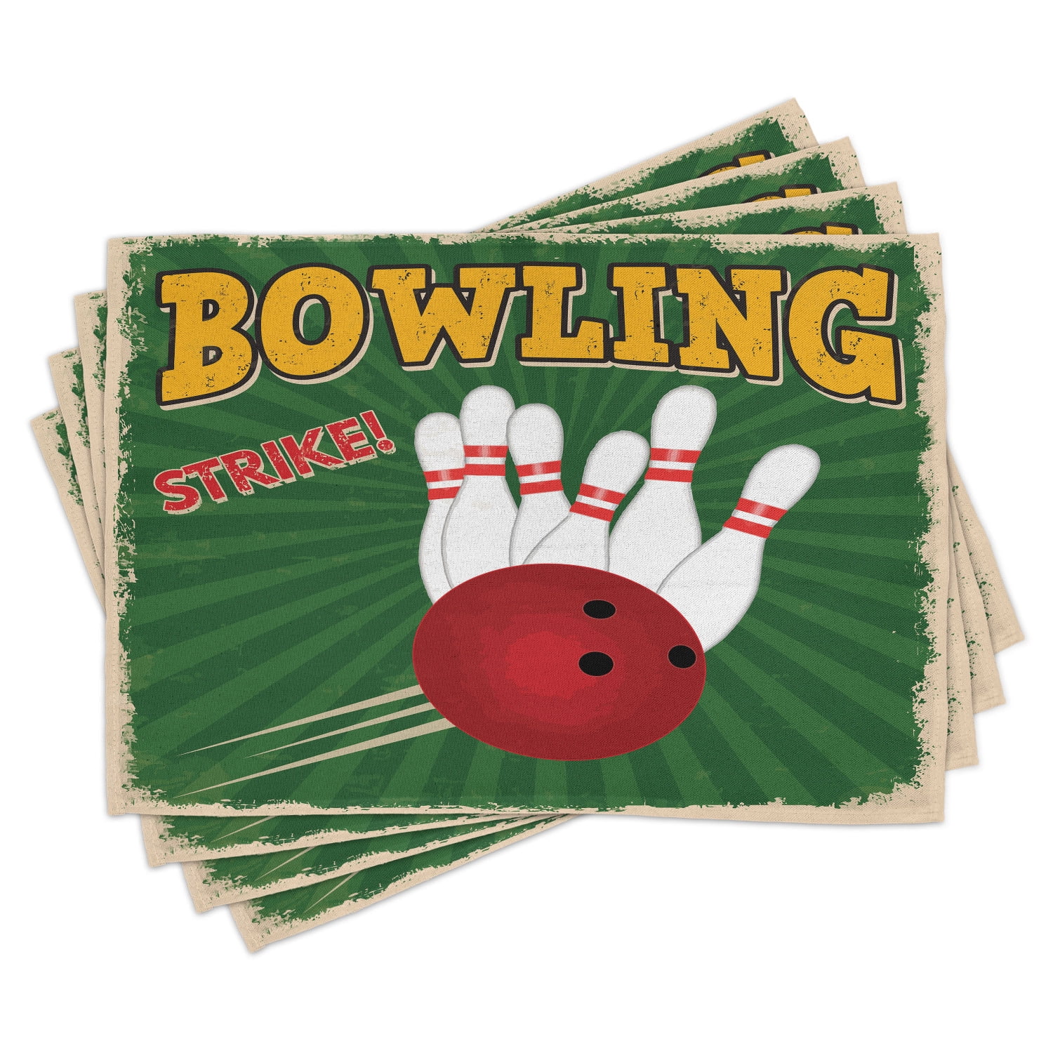 Ambesonne Vintage Place Mats Set of 4, Bowling Strike Green, Standard ...