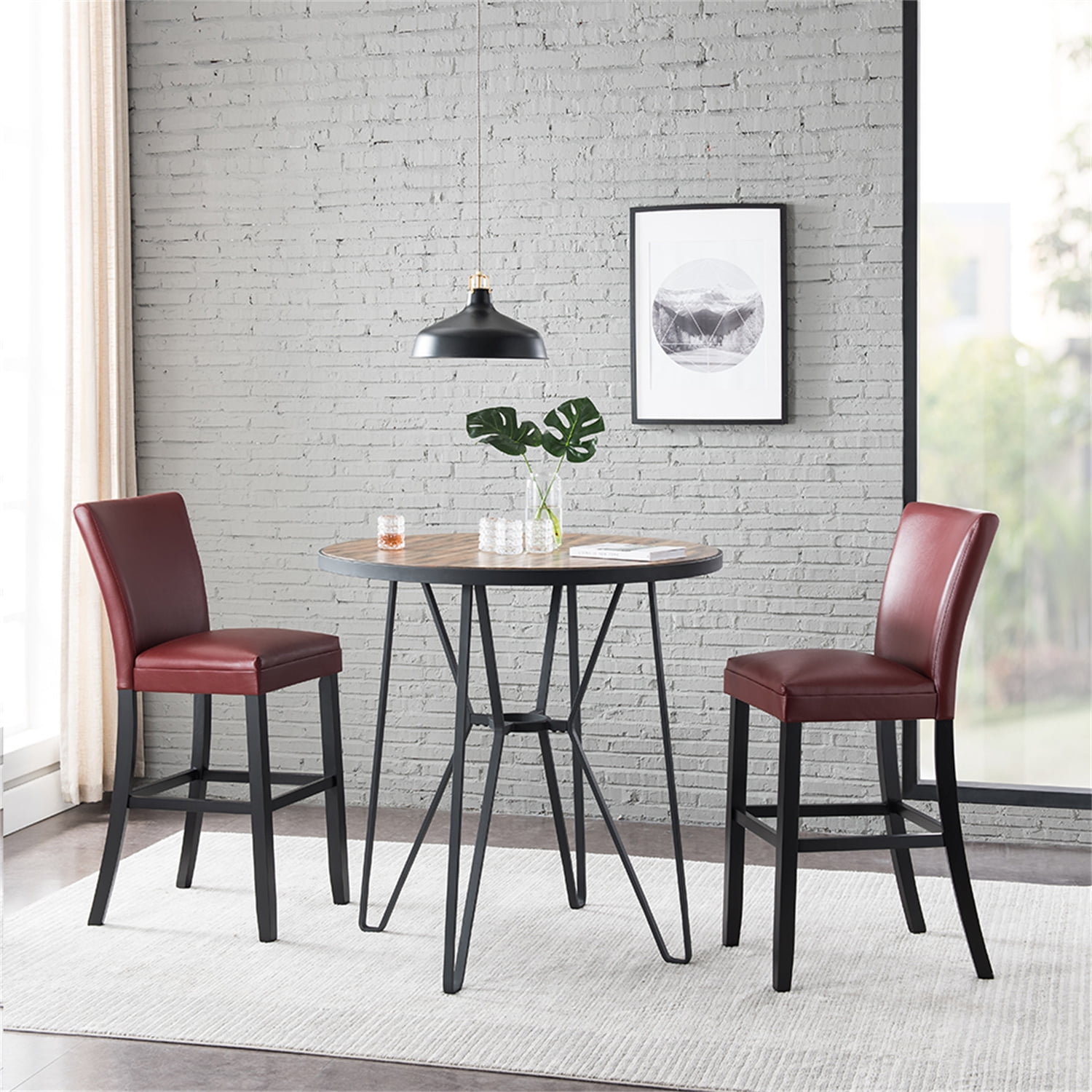 Set of 2 High Barstools, Vintage PU Leather High Back Bar Chairs ...