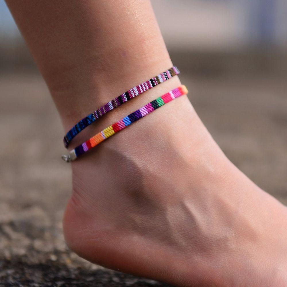 Simple Adjustable Barefoot Chain Summer Rainbow Colors Two-layer Female ...