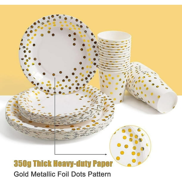 175 Piece Gold Party Supplies Set Disposable Paper Dinnerware Serves 25 Gold Dot Paper Plates Napkins Cups Sets For Wedding Bridal Shower Baby SWhite and Gold Walmart en linea