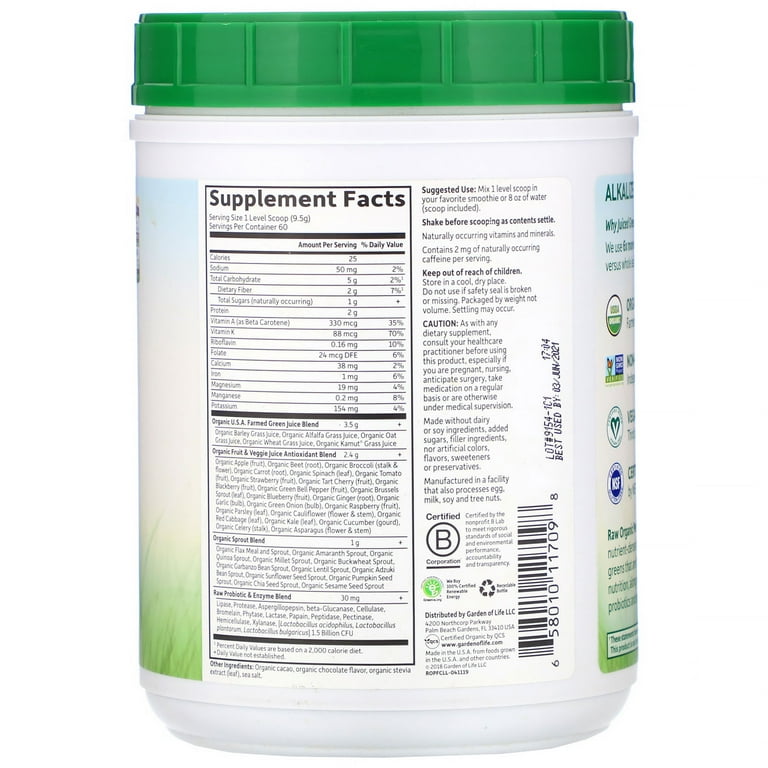 Garden Of Life Perfect Food Raw Nutrition Facts | Fasci Garden