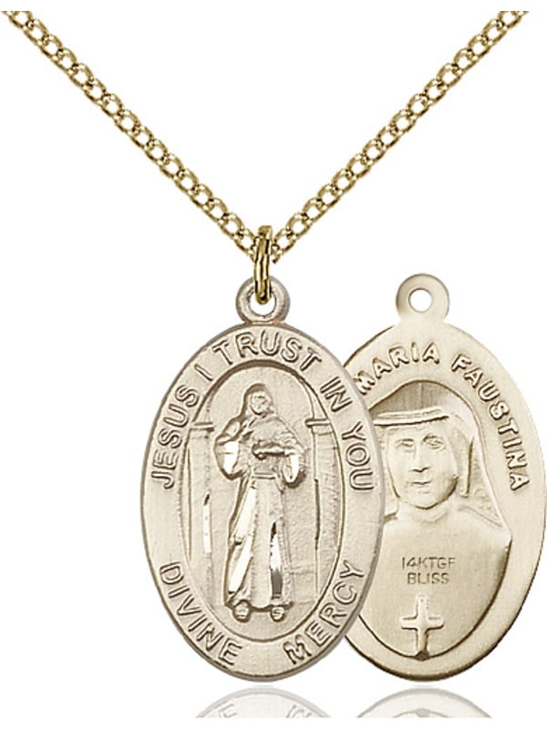Gold Filled Divine Mercy Pendant 7/8 x 1/2 inches with Gold Filled Lite ...