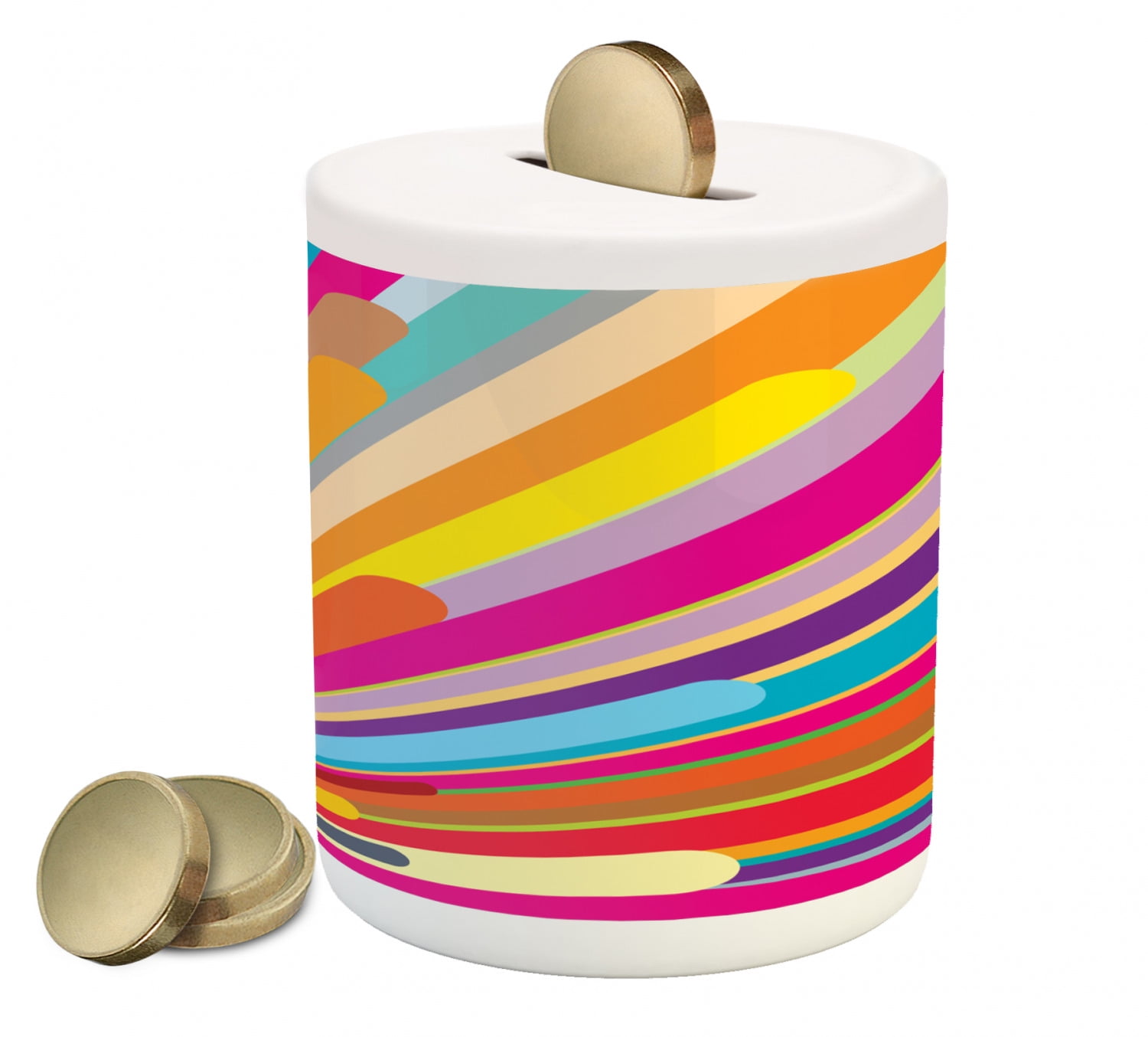 Vintage Rainbow Piggy Bank, Burst of Vibrant Colored Lines Funky ...