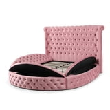 Elizabeth Upholstered Velvet Round Storage Queen Size Bed in Pink Color ...