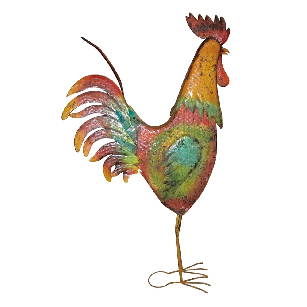 Backyard Expressions 63 Inch Bright Metal Rooster Garden Statue ...