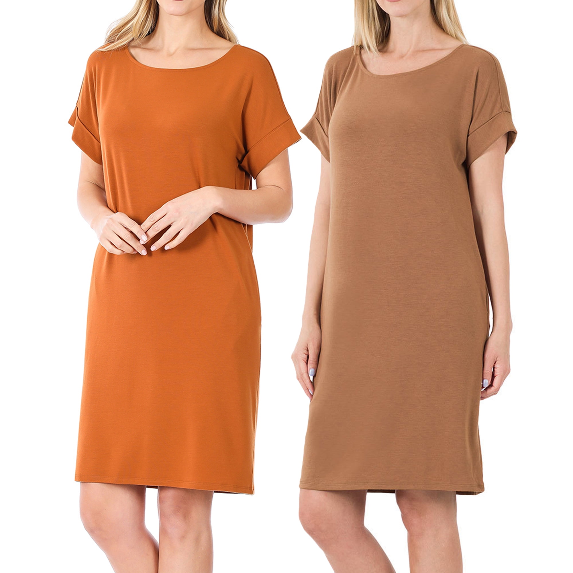 Zenana Women Plus Round Neck Rolled Sleeve Knee Length Tunic Shirt