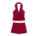Bibifish Women Two Piece Sets Halter Collar Zip Up Sleeveless Tops ...