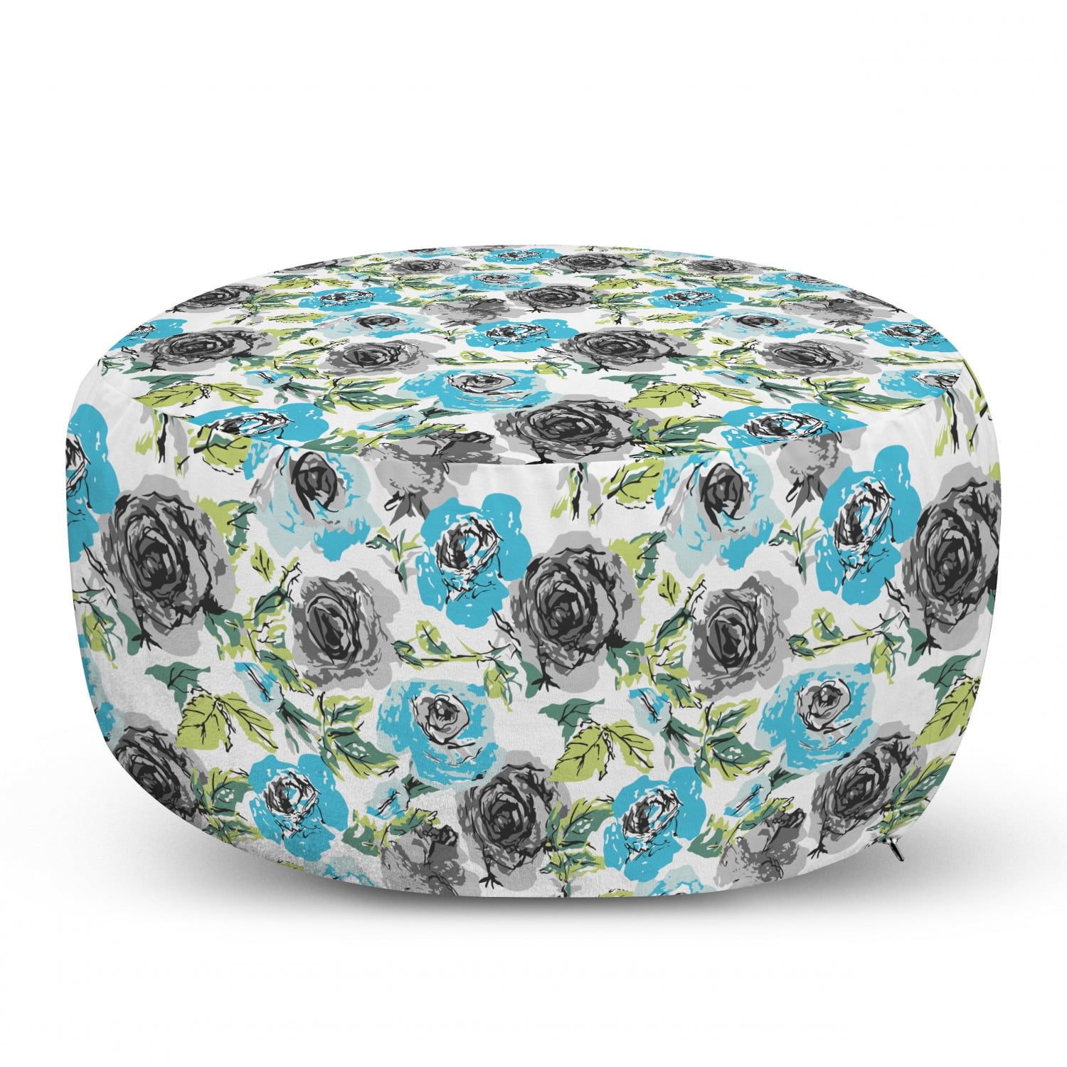 Rose Pouf Cover with Zipper, Watercolor Effect Design Flowers Spring ...