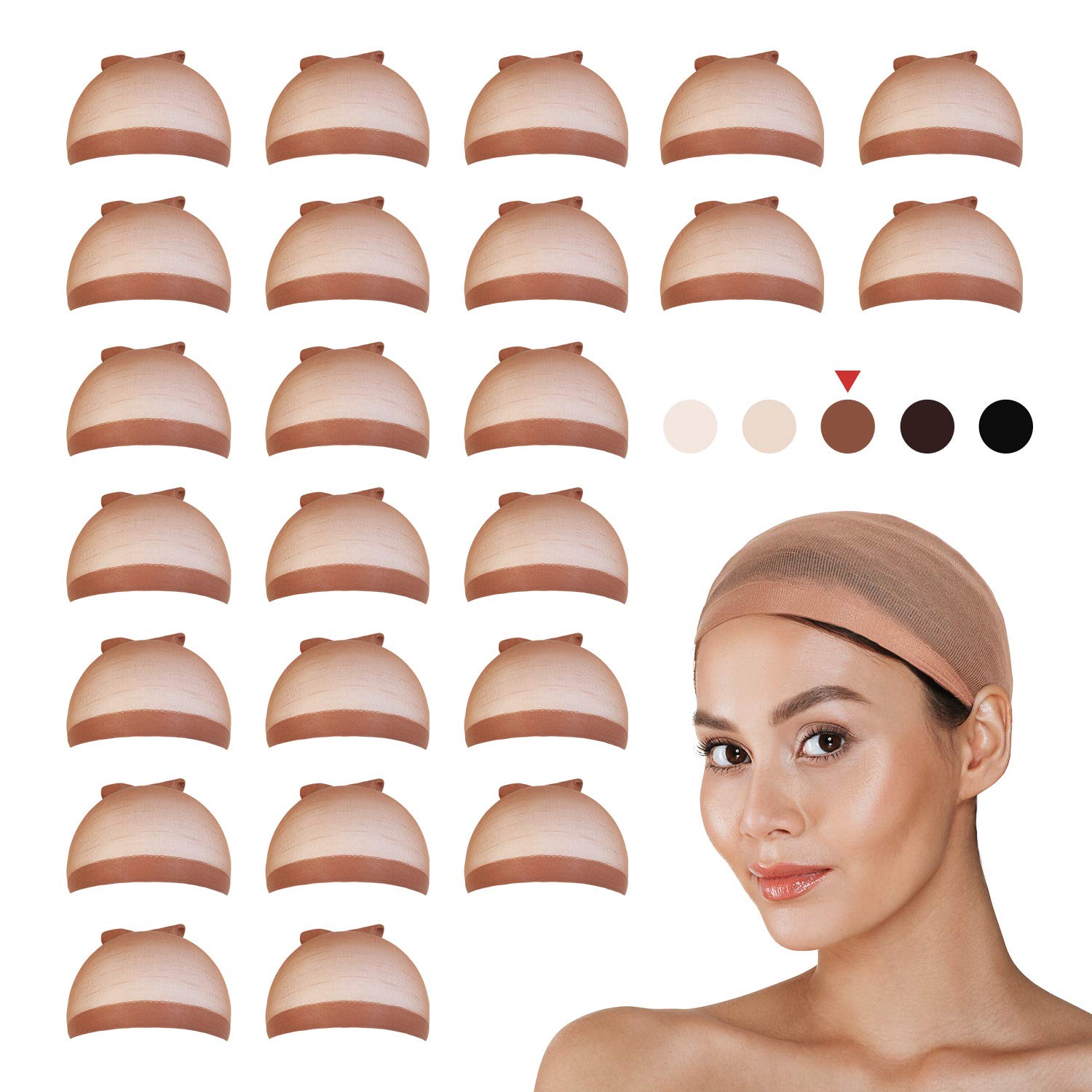 24 PCS! Perfect Fit Ultra Thin & Expandable Stocking Wig Cap, Each pack ...