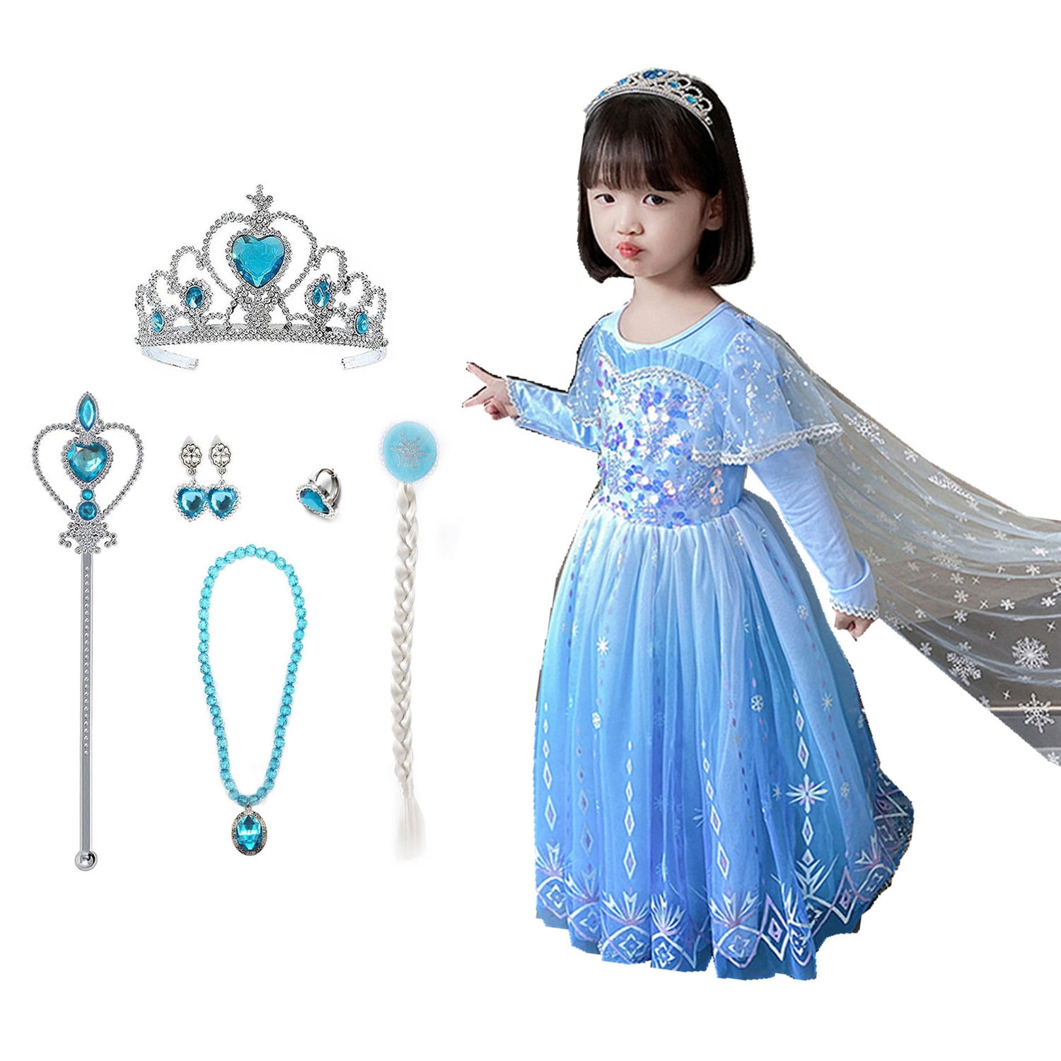 Kamo Princess Elsa Dress Queen Costume Cosplay Dress Up with Accessories - Walmart.com