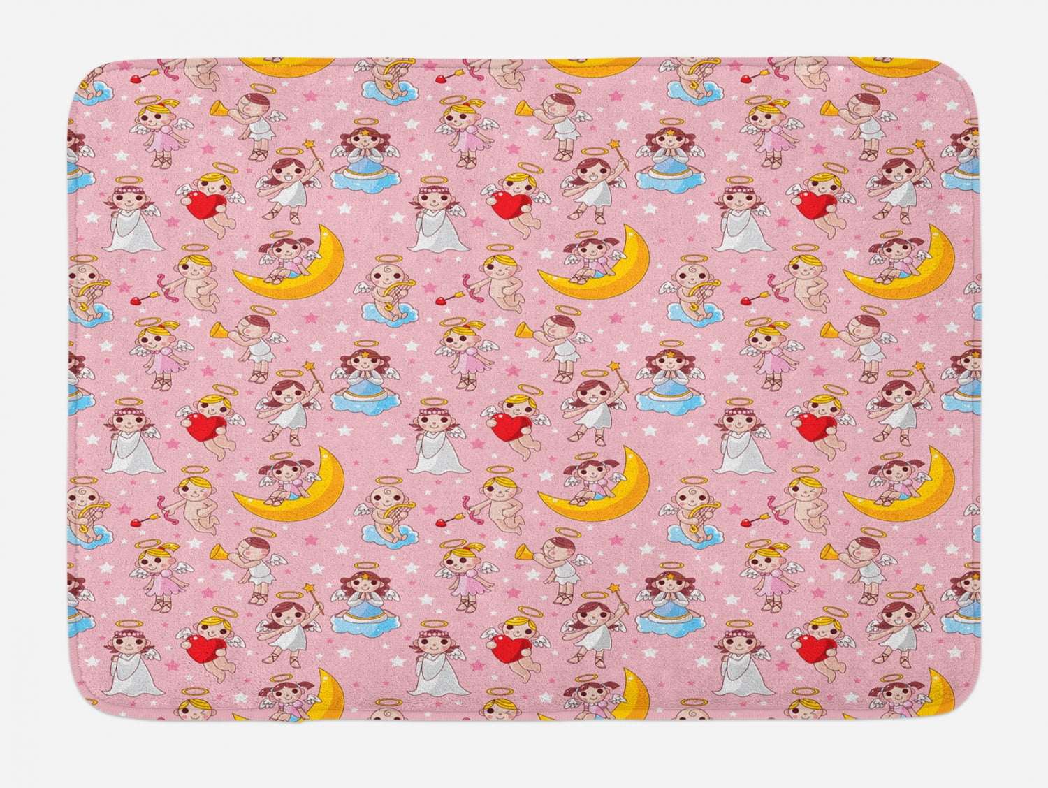 Angel Bath Mat, Fairies Playing Music Halo Cheerful Supernatural ...