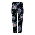 COMVALUE High Waisted Floral & Space Print Leggings Women (Light Purple ...