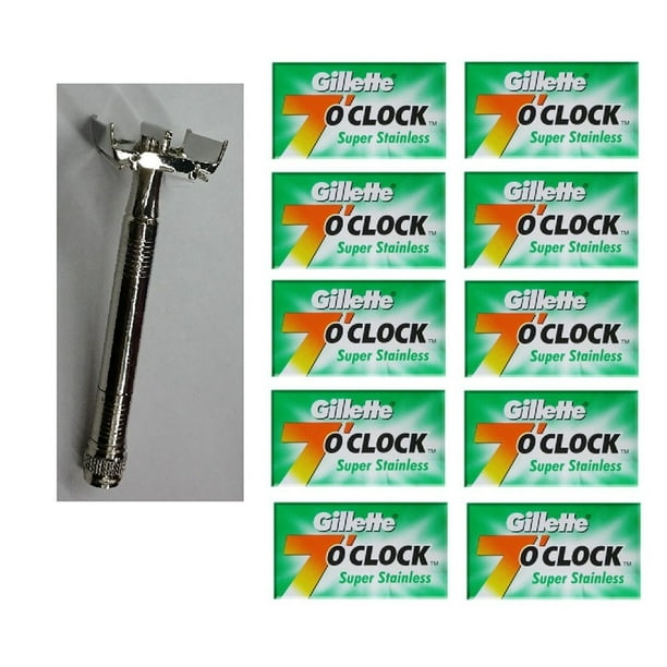 Double Edge Safety Razor + Gillette 7 O'Clock Permasharp Green Double ...