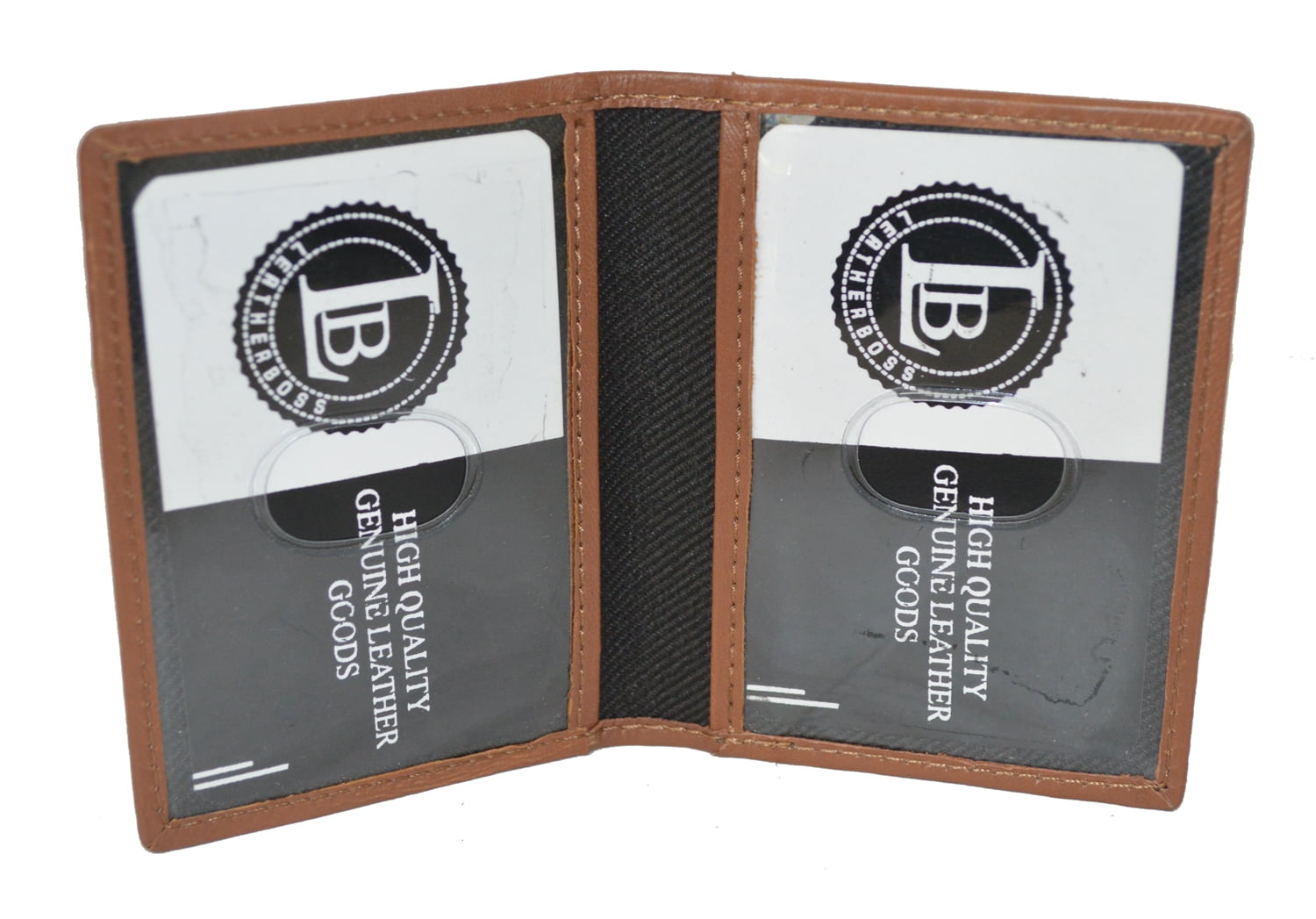 Leatherboss Leather Credit Card Double ID Window Mini Slim Bifold ...