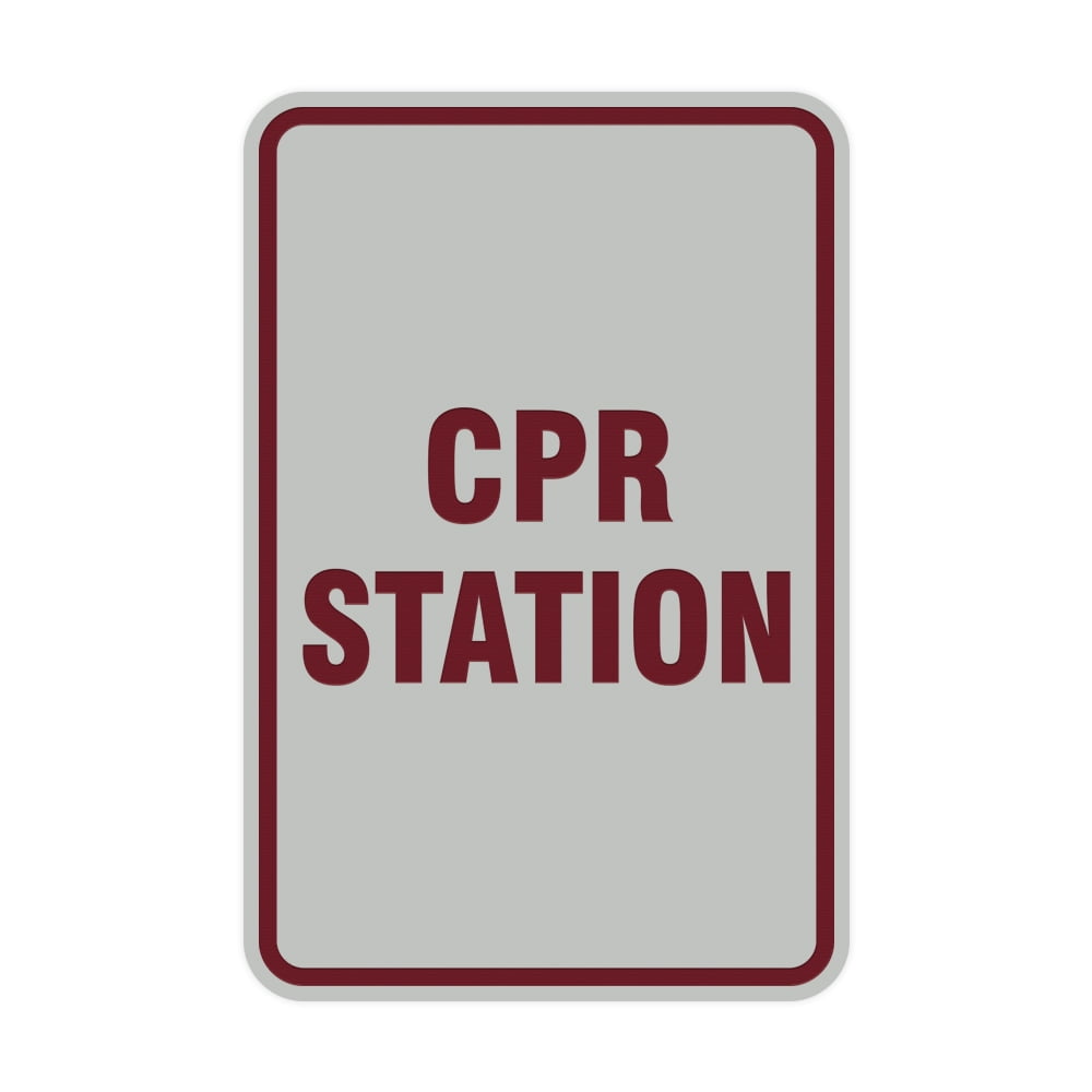 Portrait Round Cpr Station Sign (Light Grey / Burgundy) - Large 6" x 8 ...