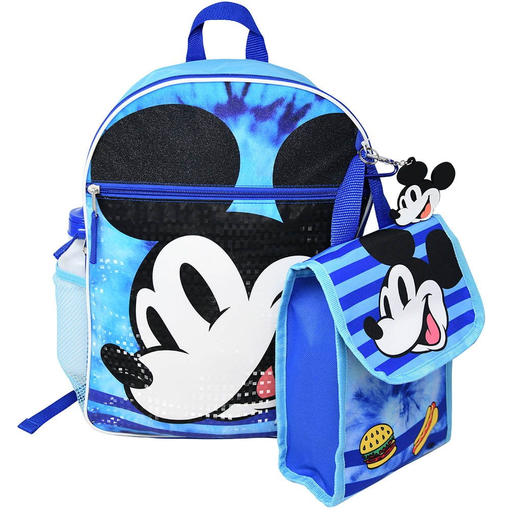 Mickey Mouse 16" Backpack 5pc Set with Lunch Kit, Bottle, Keychain ...