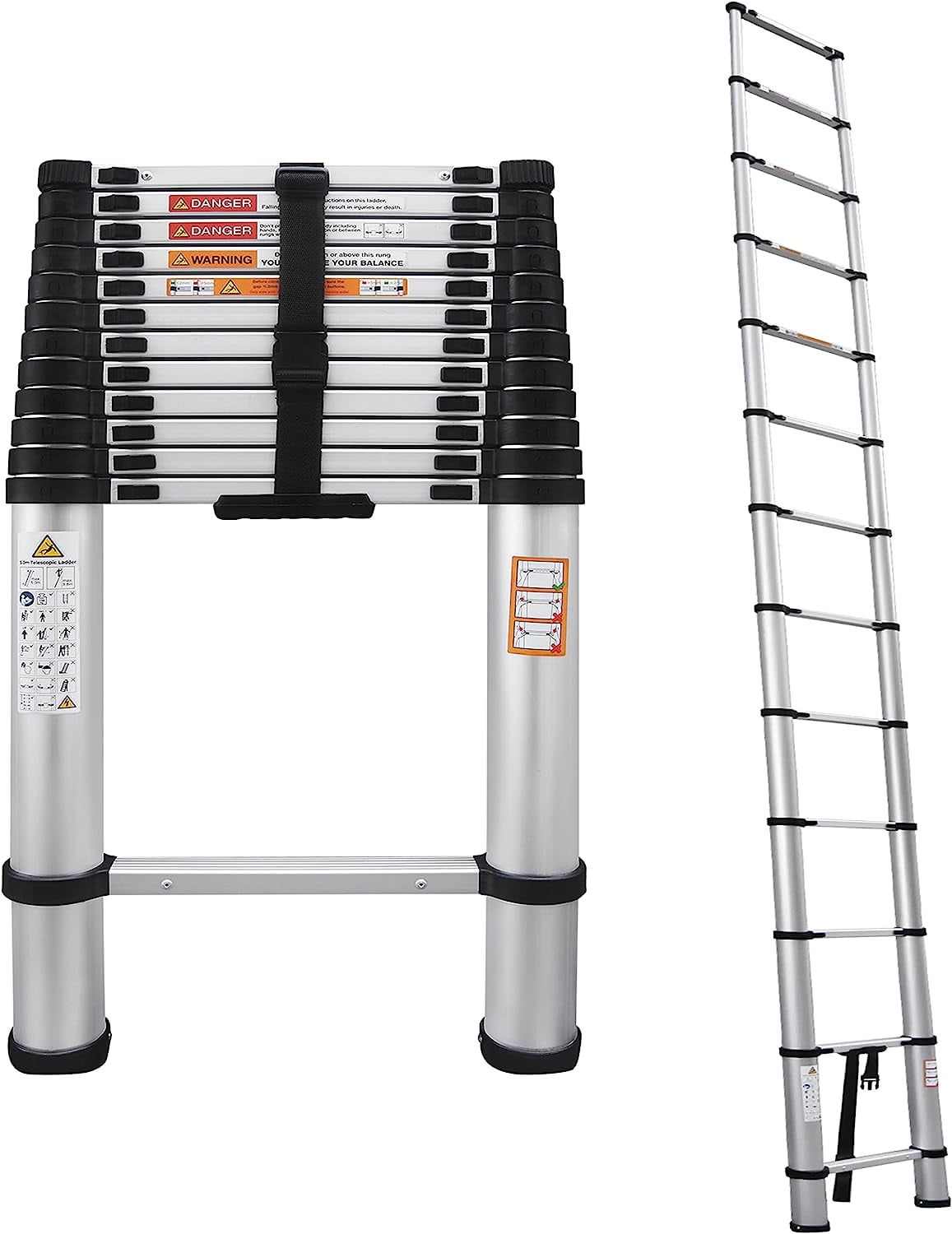 Telescopic Ladder 12FT, Aluminum Extension Ladder, Collapsible Ladder ...