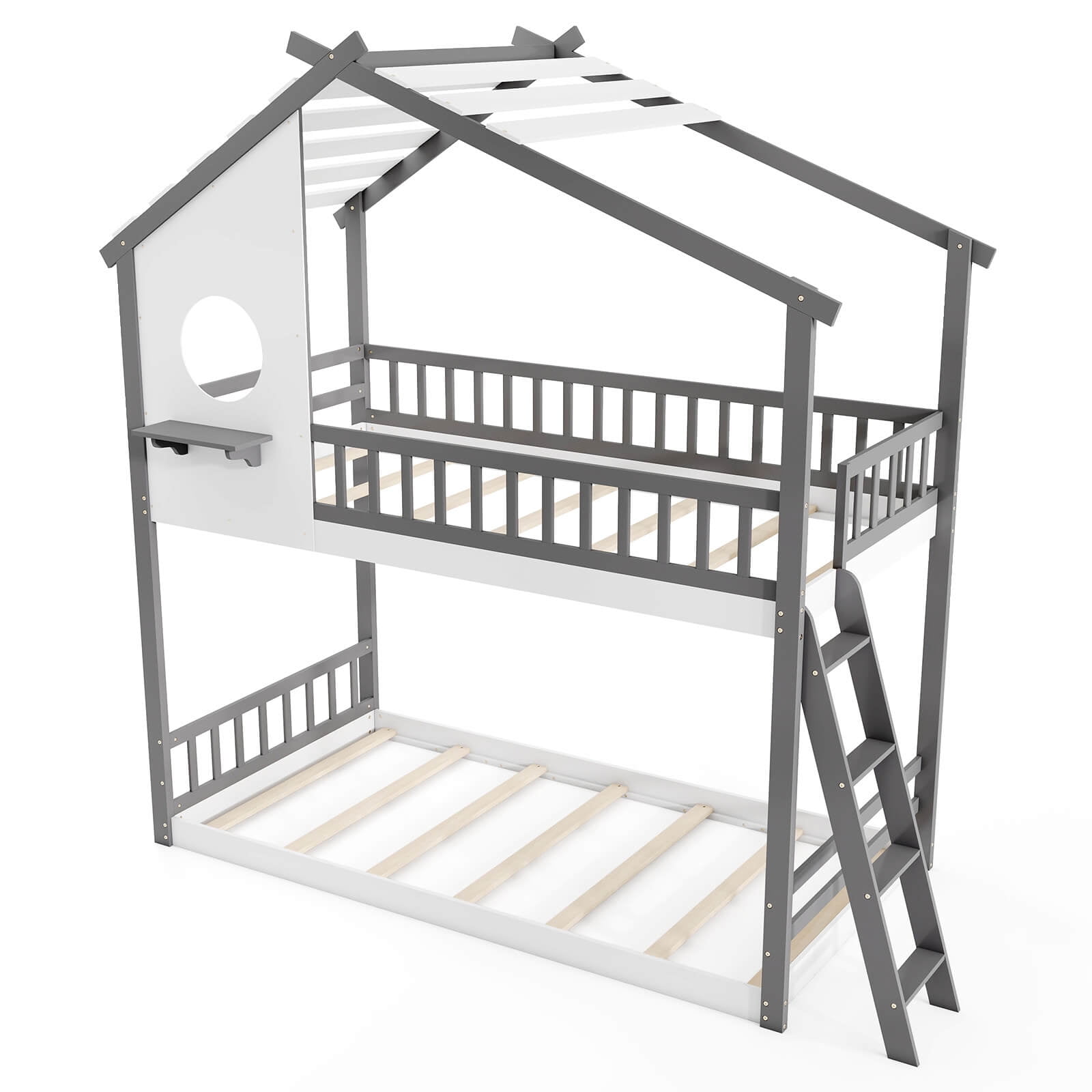 Click here for Costway Twin Over Twin House Bunk Bed With Roof La... prices