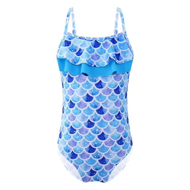 renvena Kids Girls One Piece Rash Guard Swimwear Ruffled Swimsuit ...