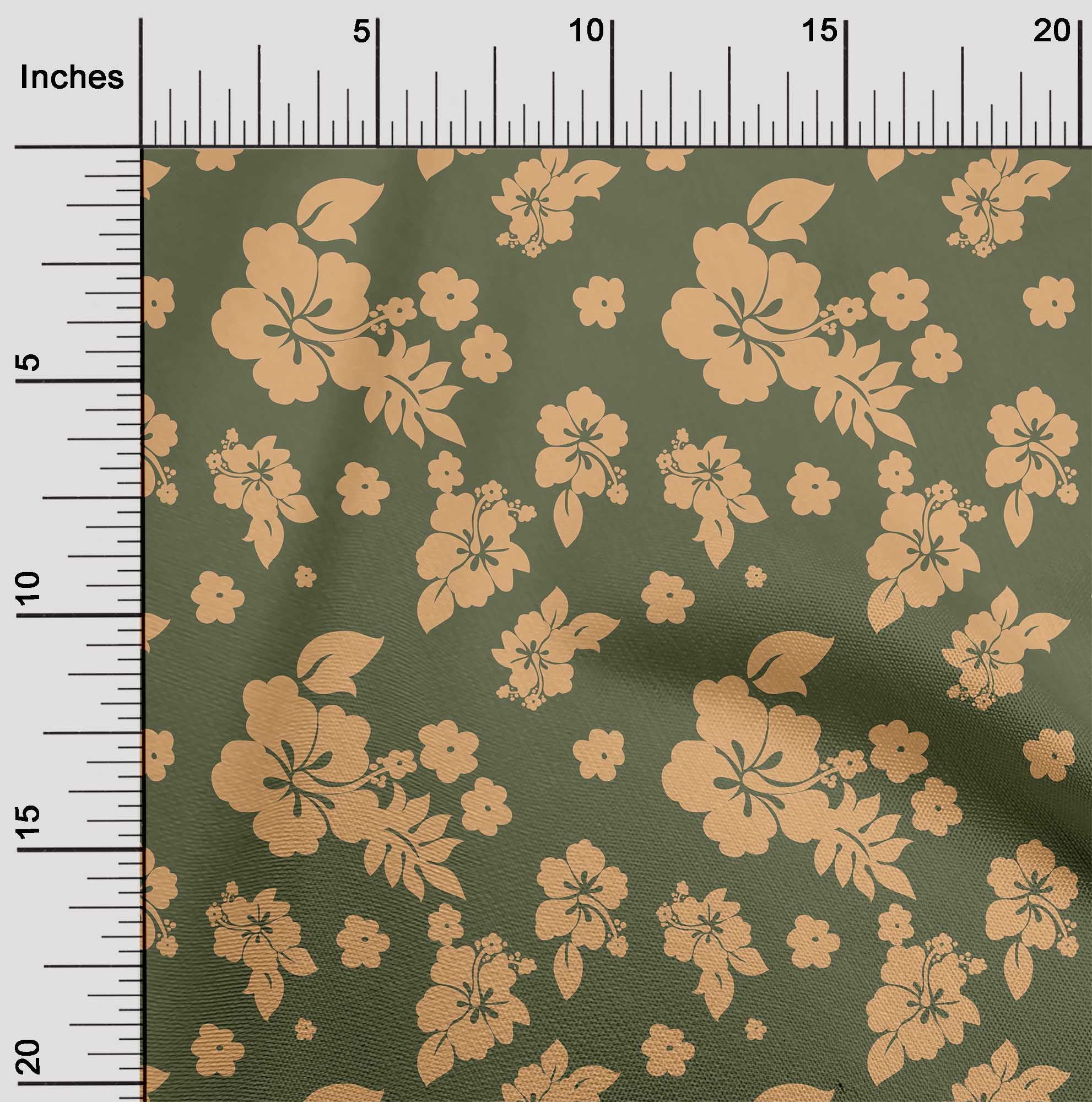 oneOone Silk Tabby Olive Green Fabric Artistic Flower Sewing Material ...