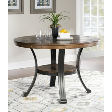 Powell Holloway Round Counter Height Dining Table with Shelf, Rustic ...