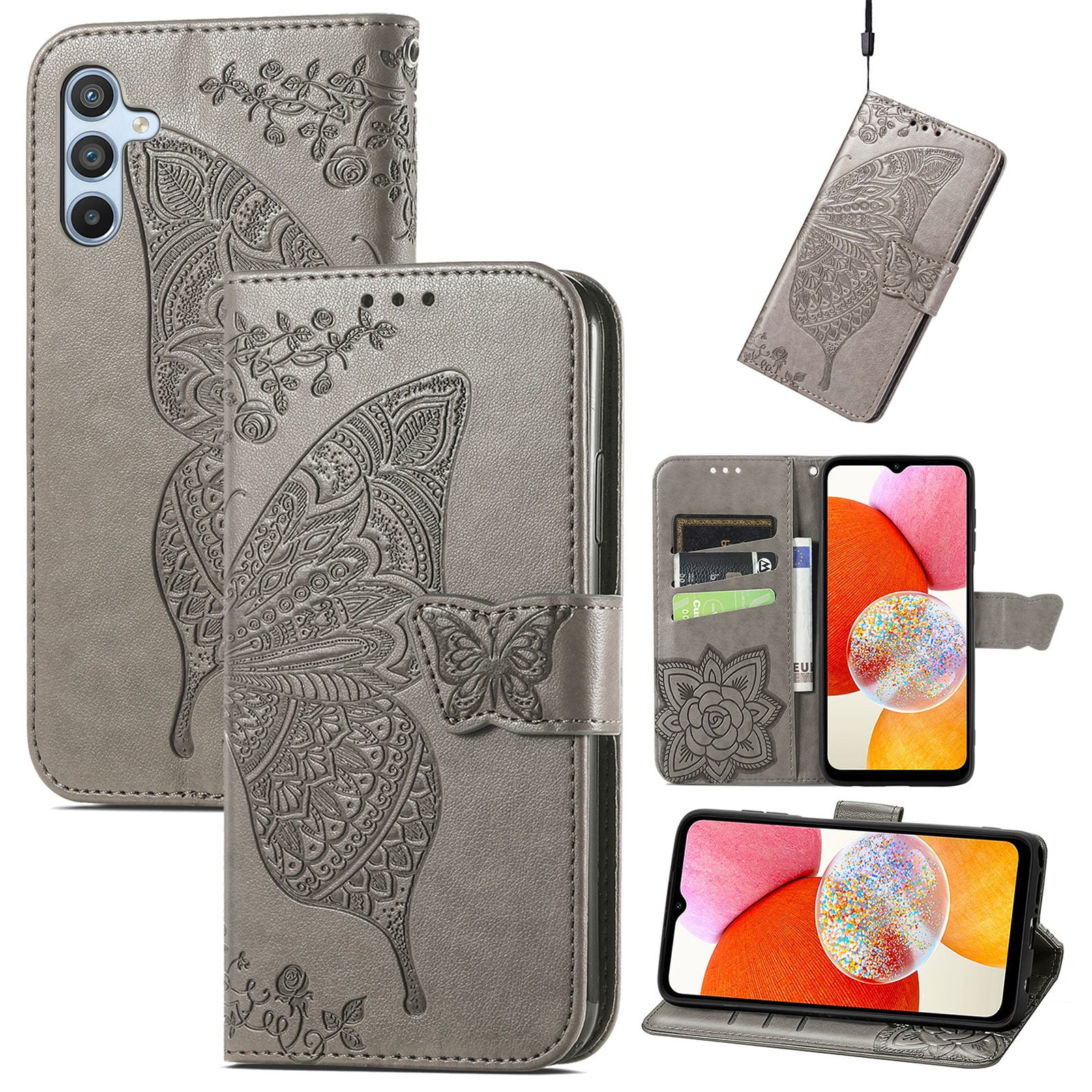 Feishell Wallet Case for Samsung Galaxy A54 5G 6.4 inch,Butterfly & Flower Embossed PU Leather ...